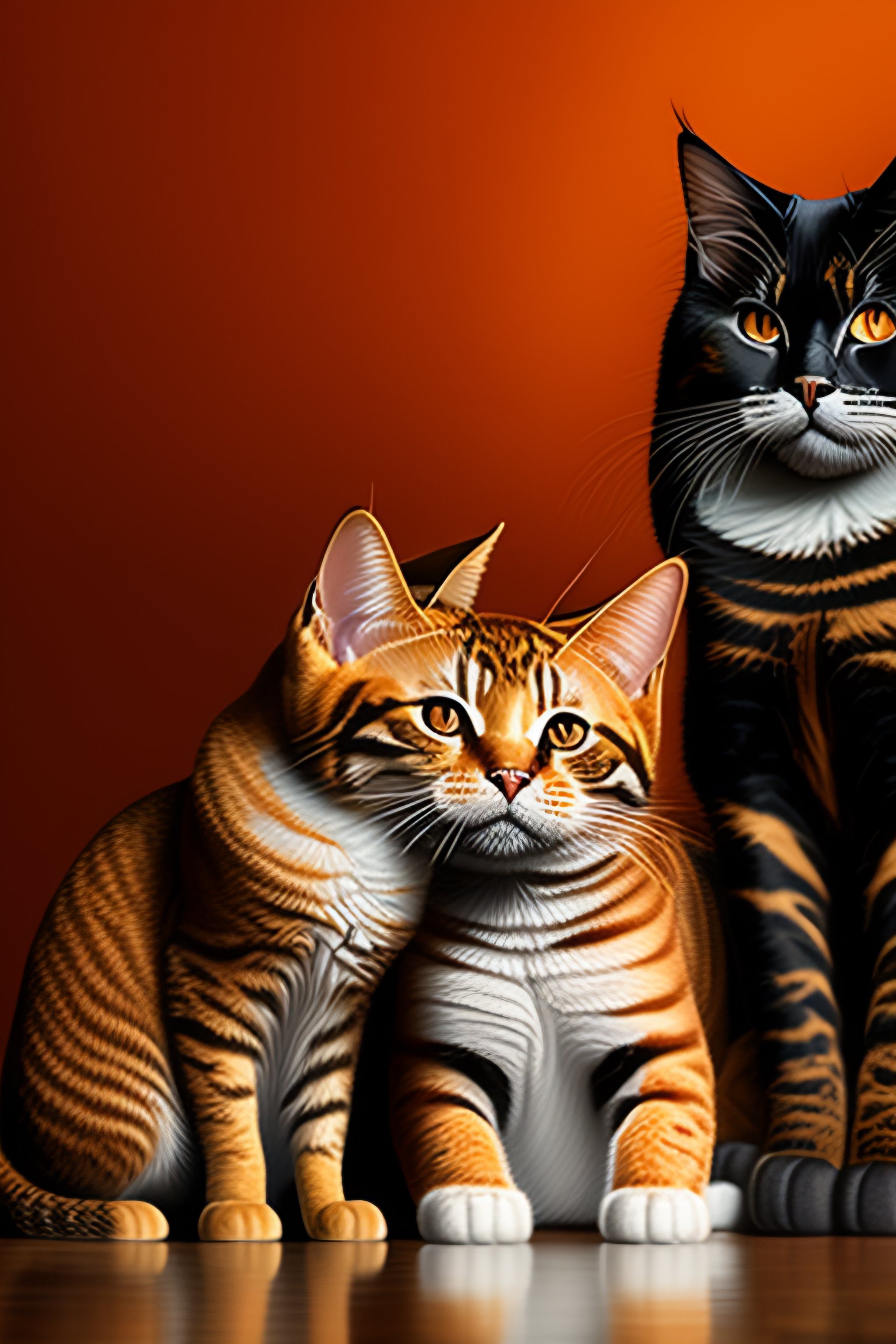 Lexica - Un chat noir et marron avec un chat roux avec 2 chat tigrer