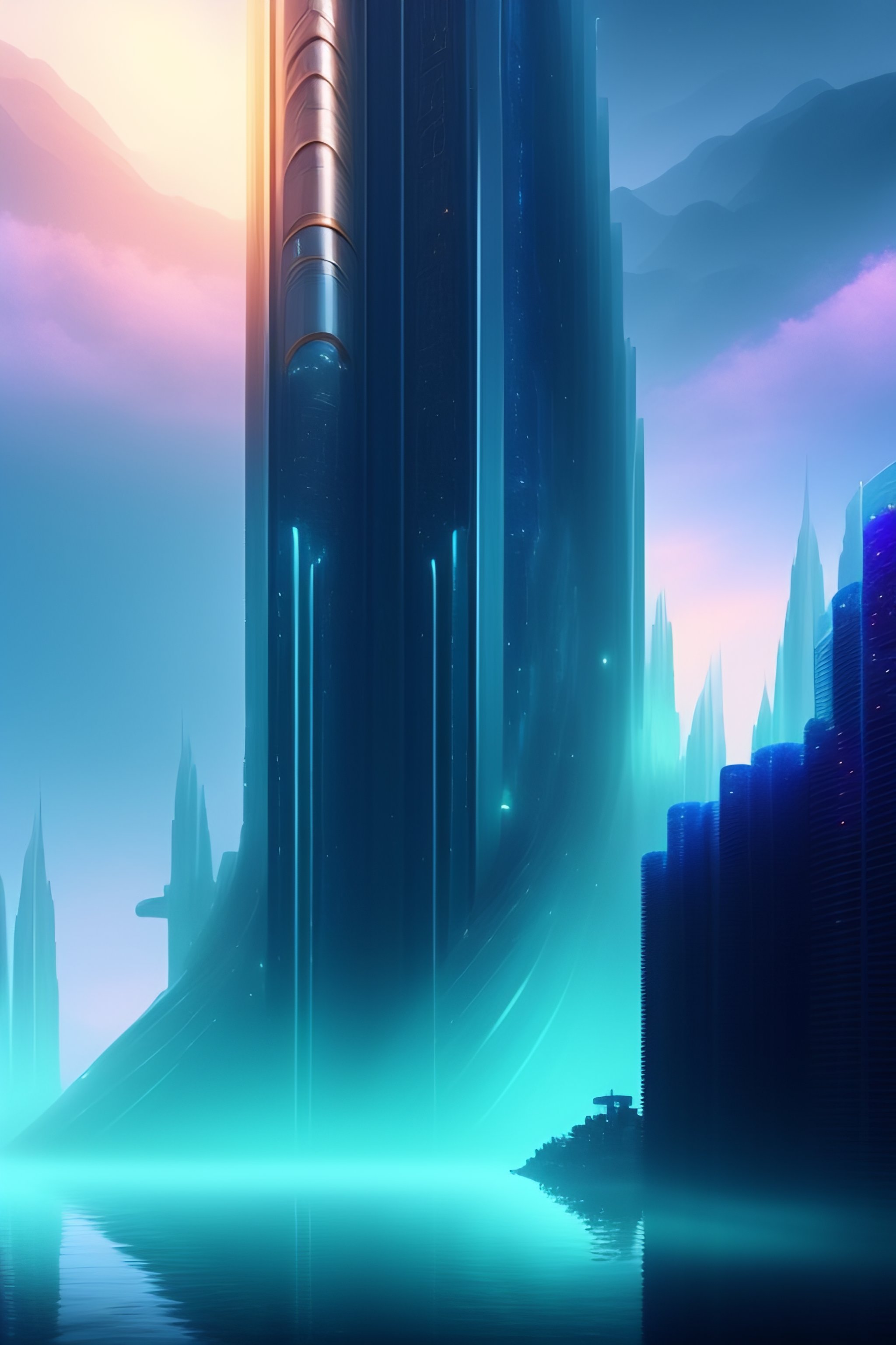 Lexica - Mystical ethereal tropical atlantis city futuristic buildings ...