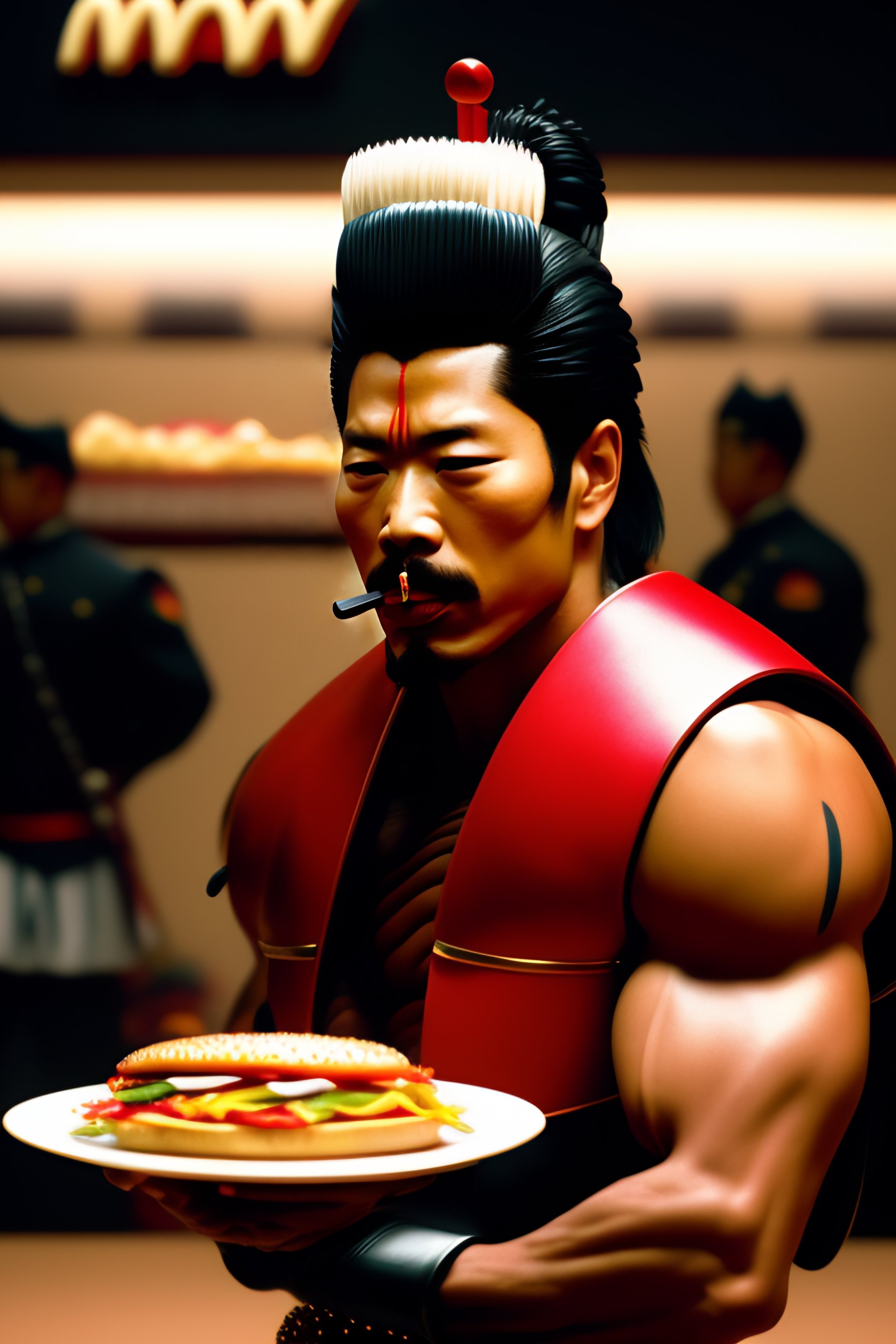 Lexica - Musashi warrior eating mcdonalds