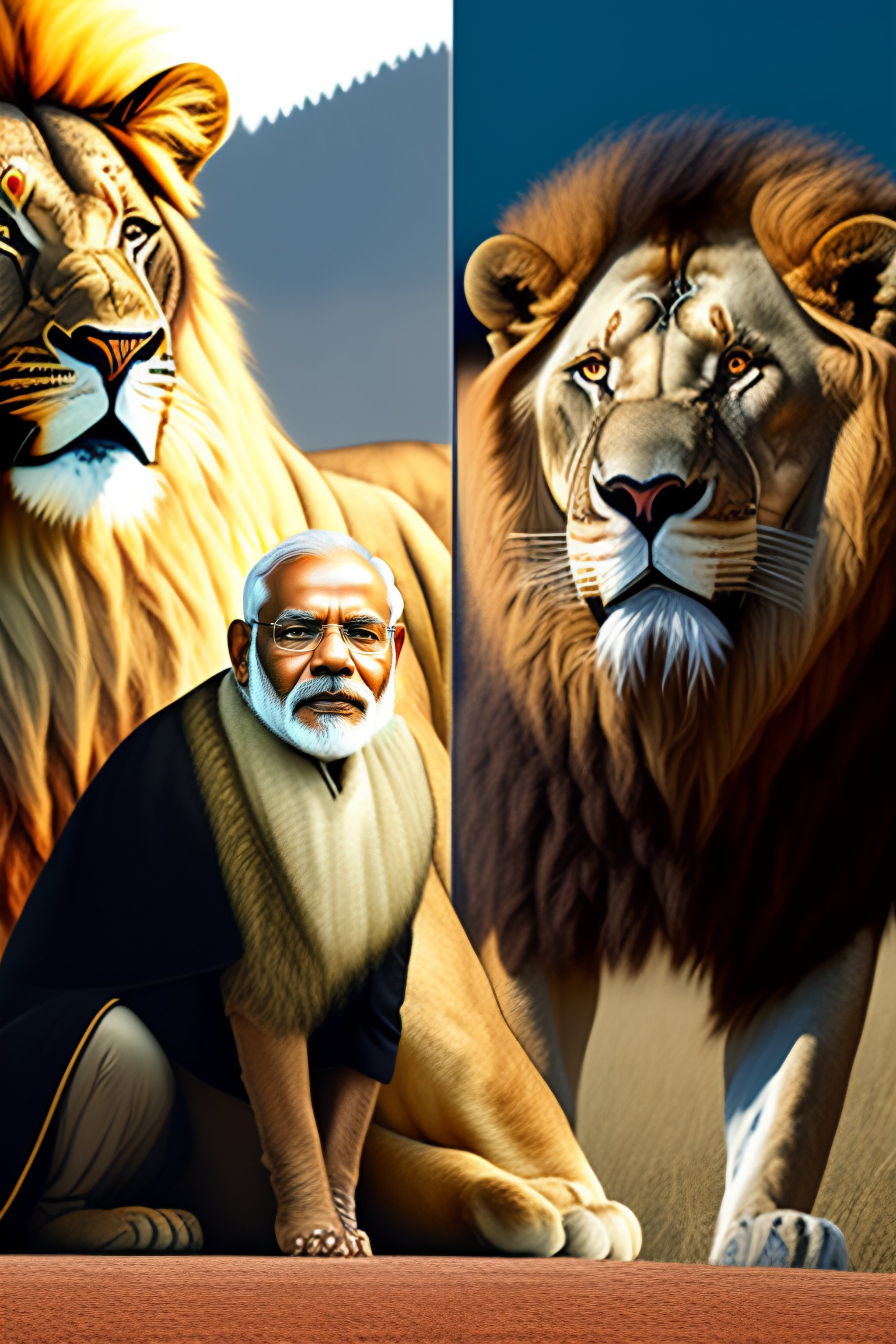 Lexica - Narendra Modi in front of Lion