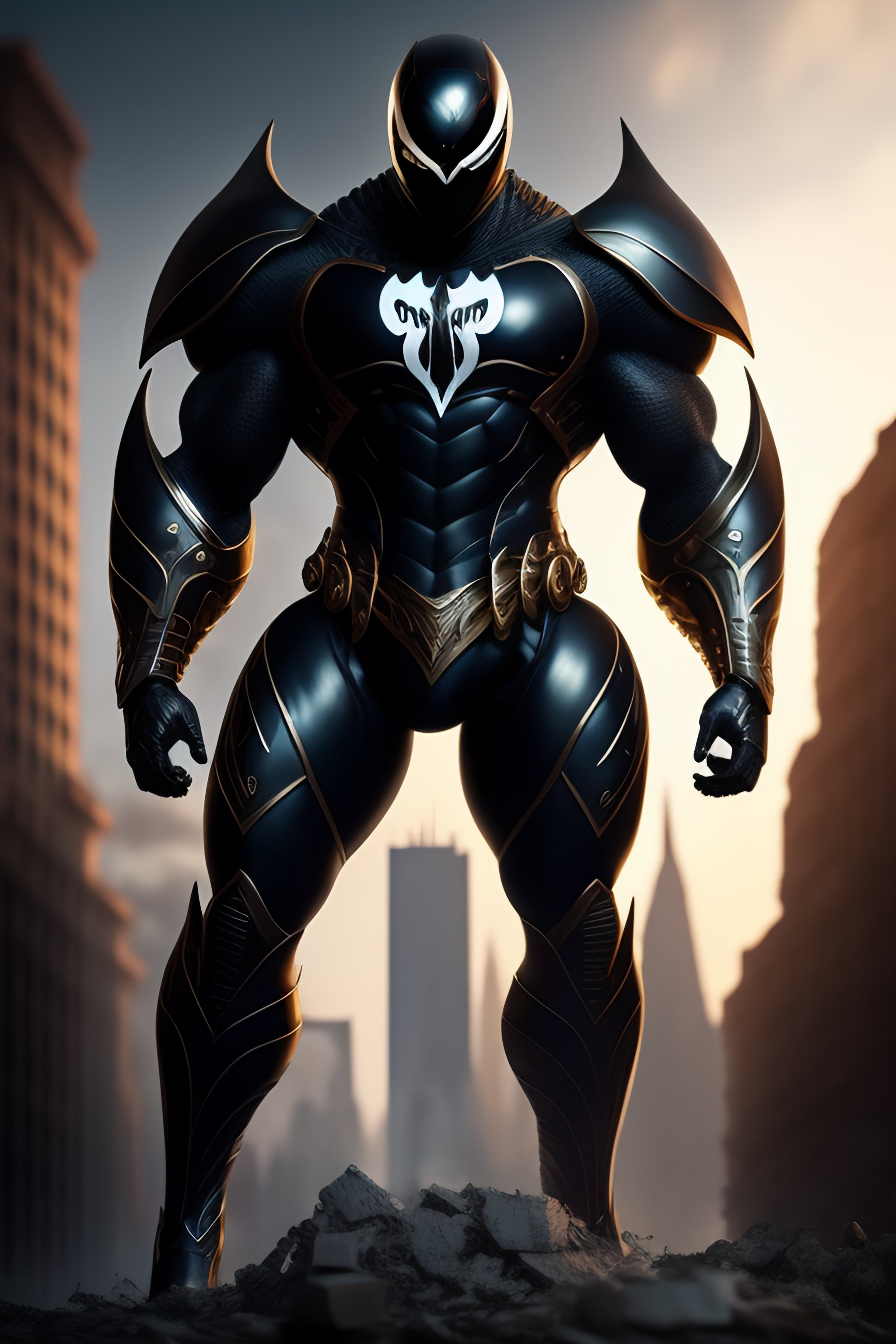 Lexica - Venom suit medieval knight with a destroyed city with fore ...