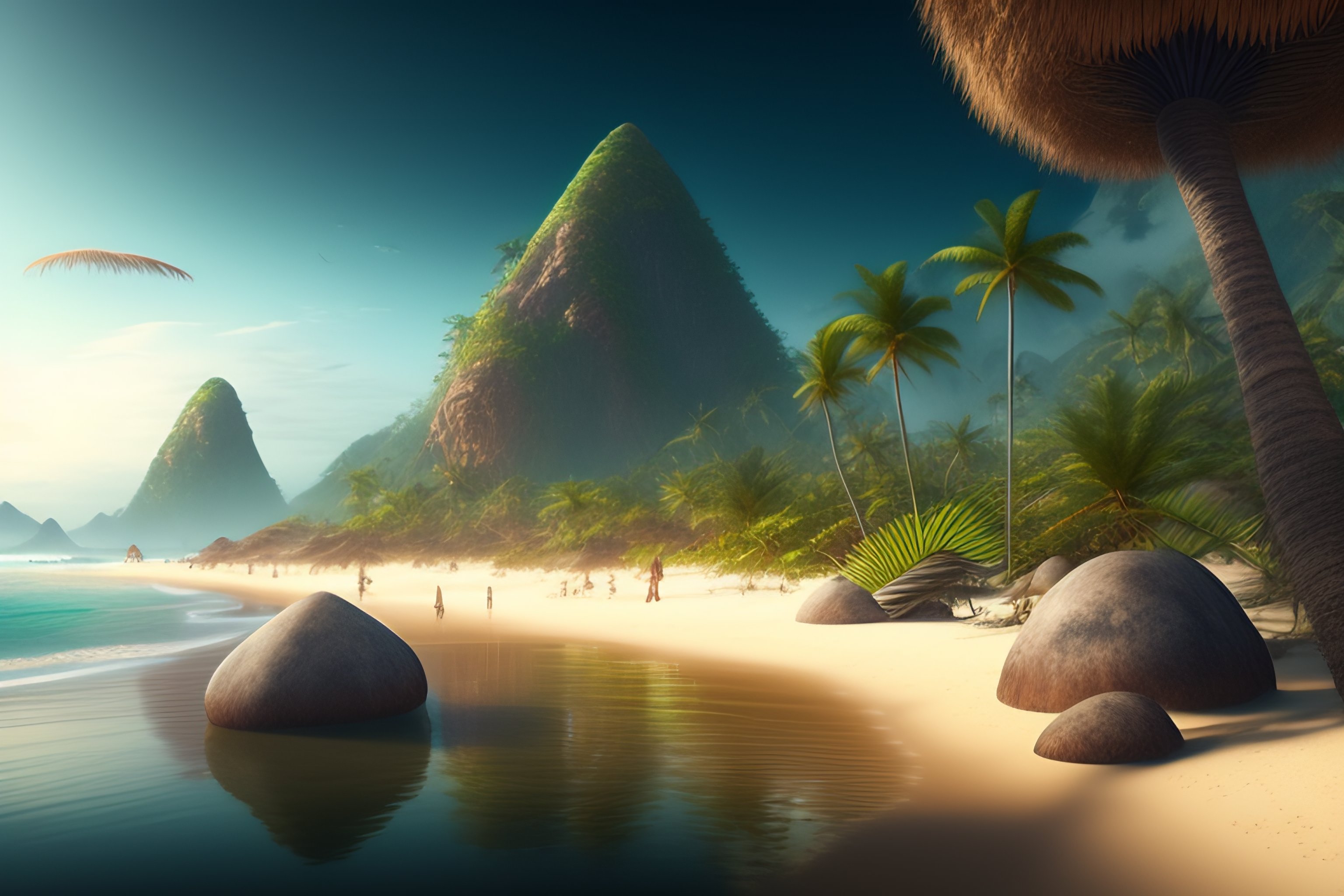 Lexica - Giant elven amerindian hut bamboo on tropical island beach ...