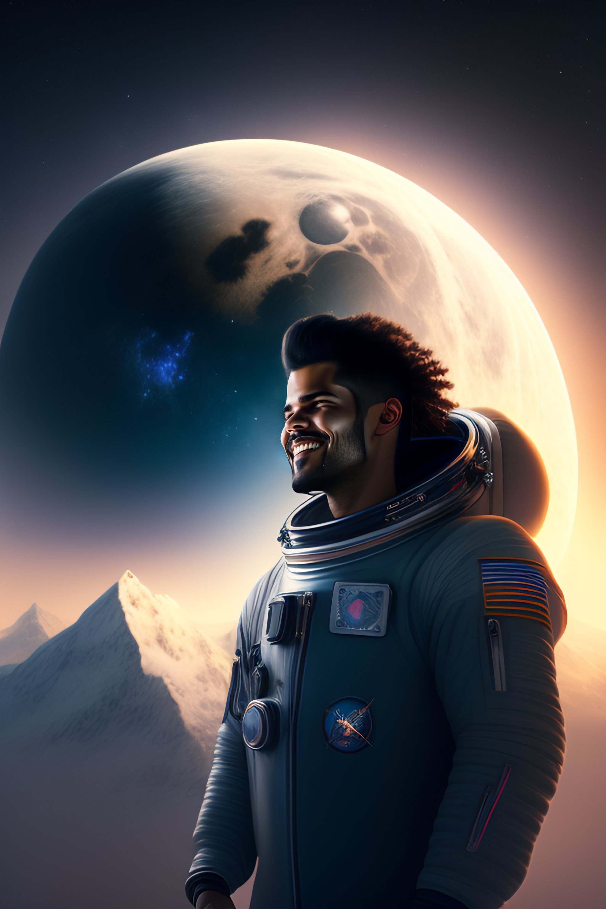 Lexica - Portrait of a smiling male gray long hair and beard astronaut ...