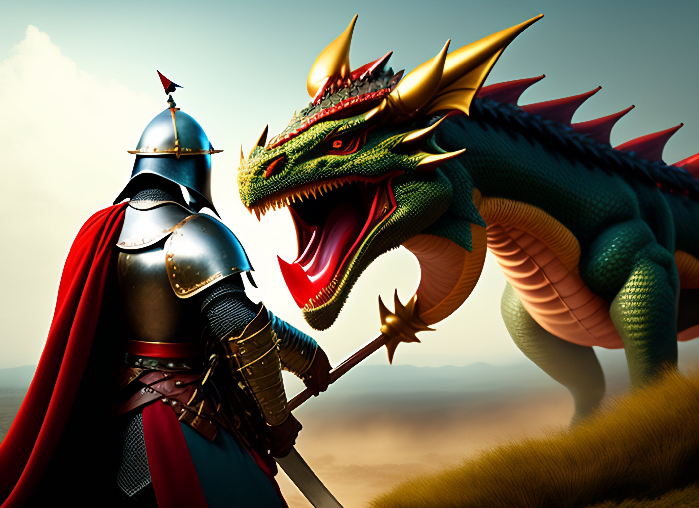 Lexica - Medieval soldier fighting a dragon