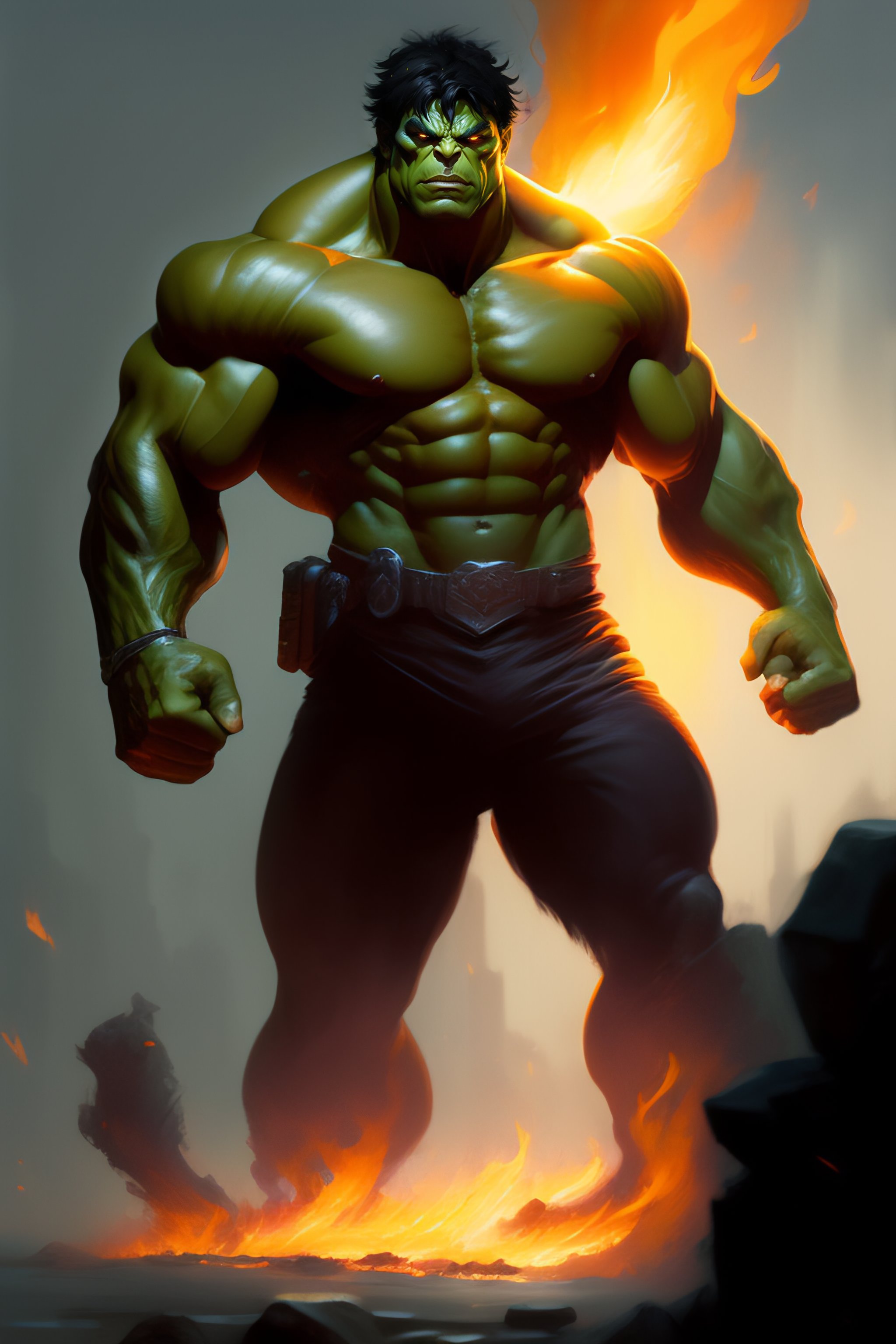 Lexica - Hulk on fire greg rutkowski