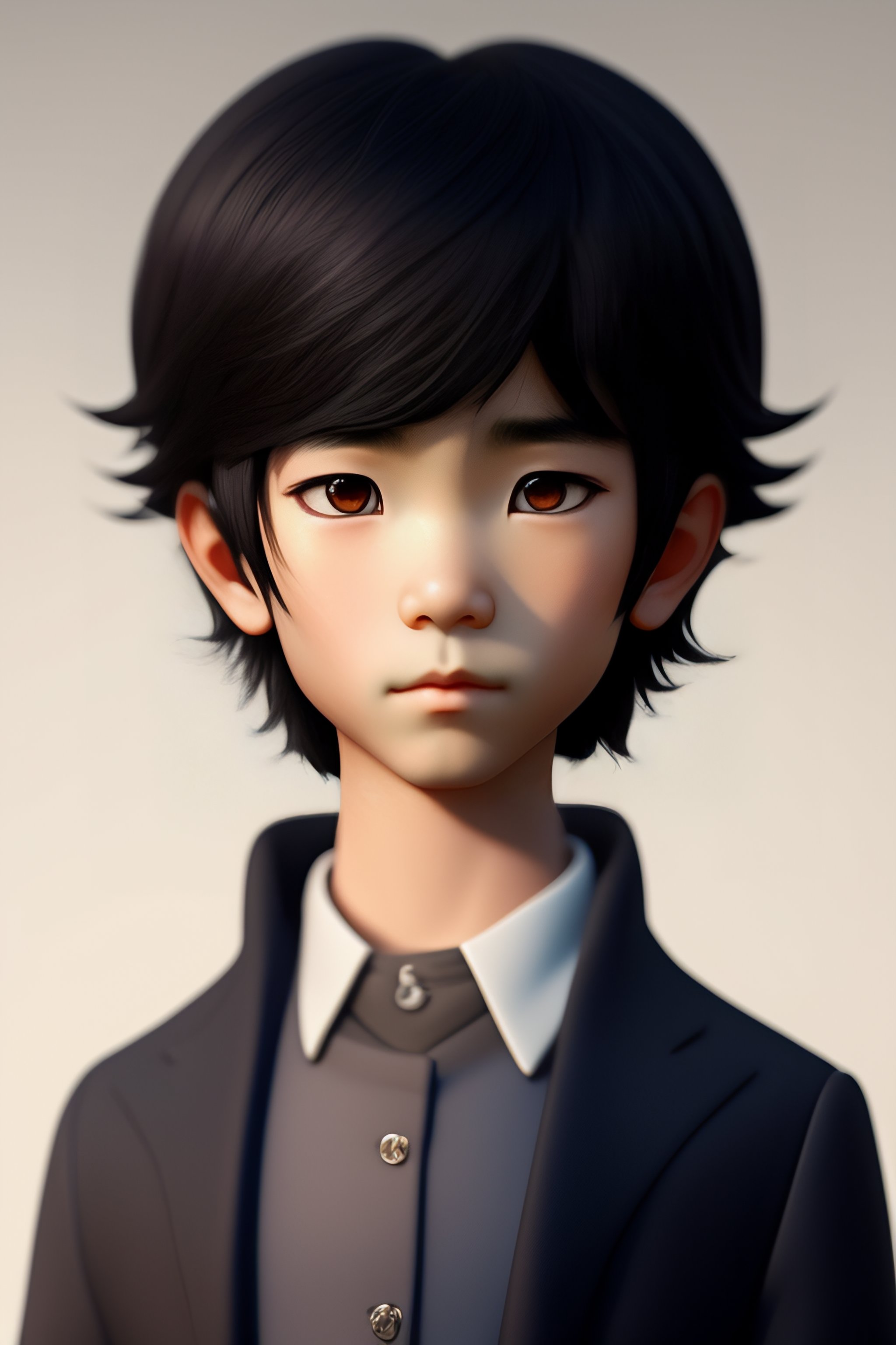 Lexica - A 12-year old anime boy with slightly pointed face with a ...