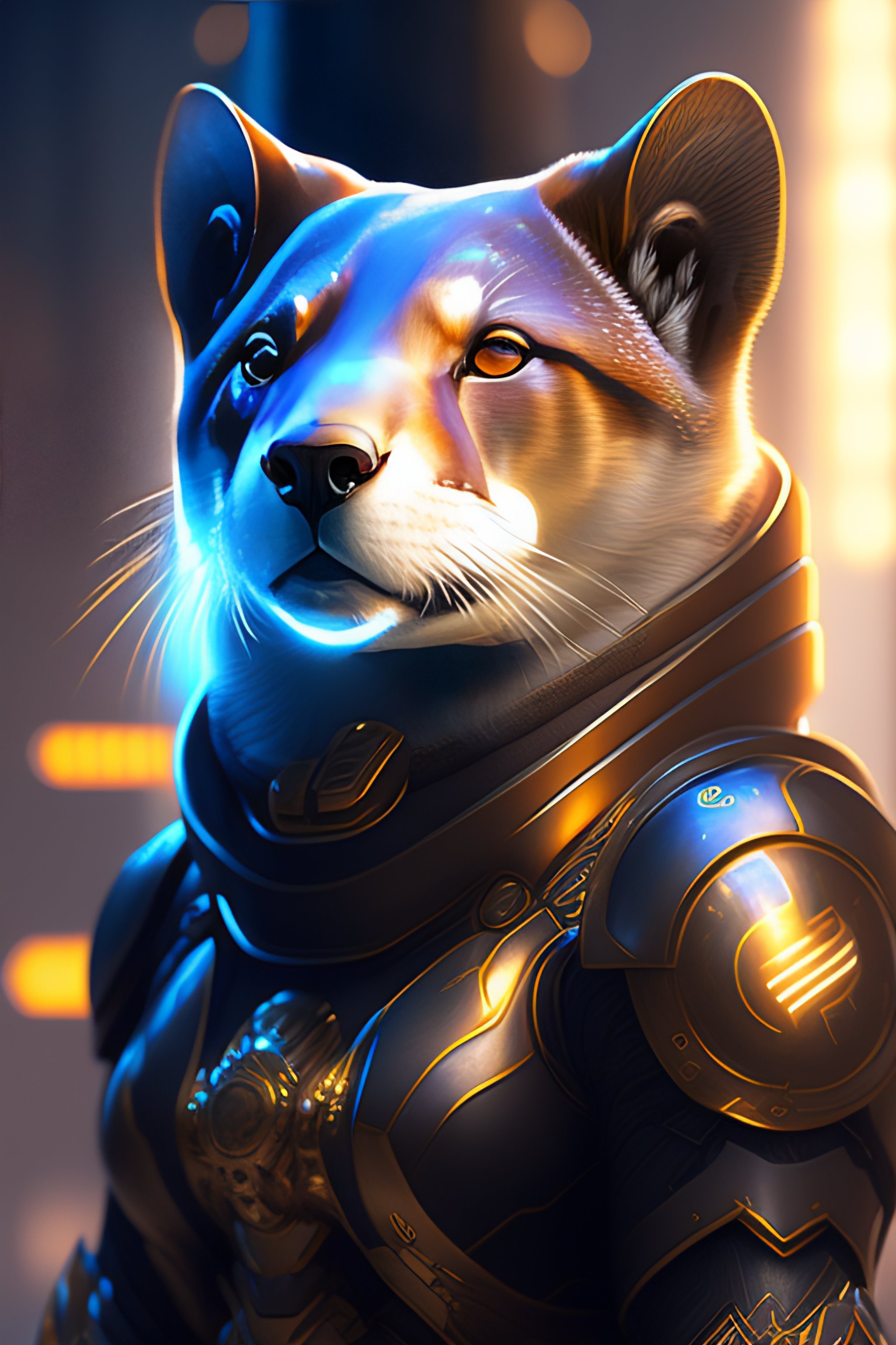 Lexica - Portrait of a cybernetic otter, sunburst arround head, deadly ...