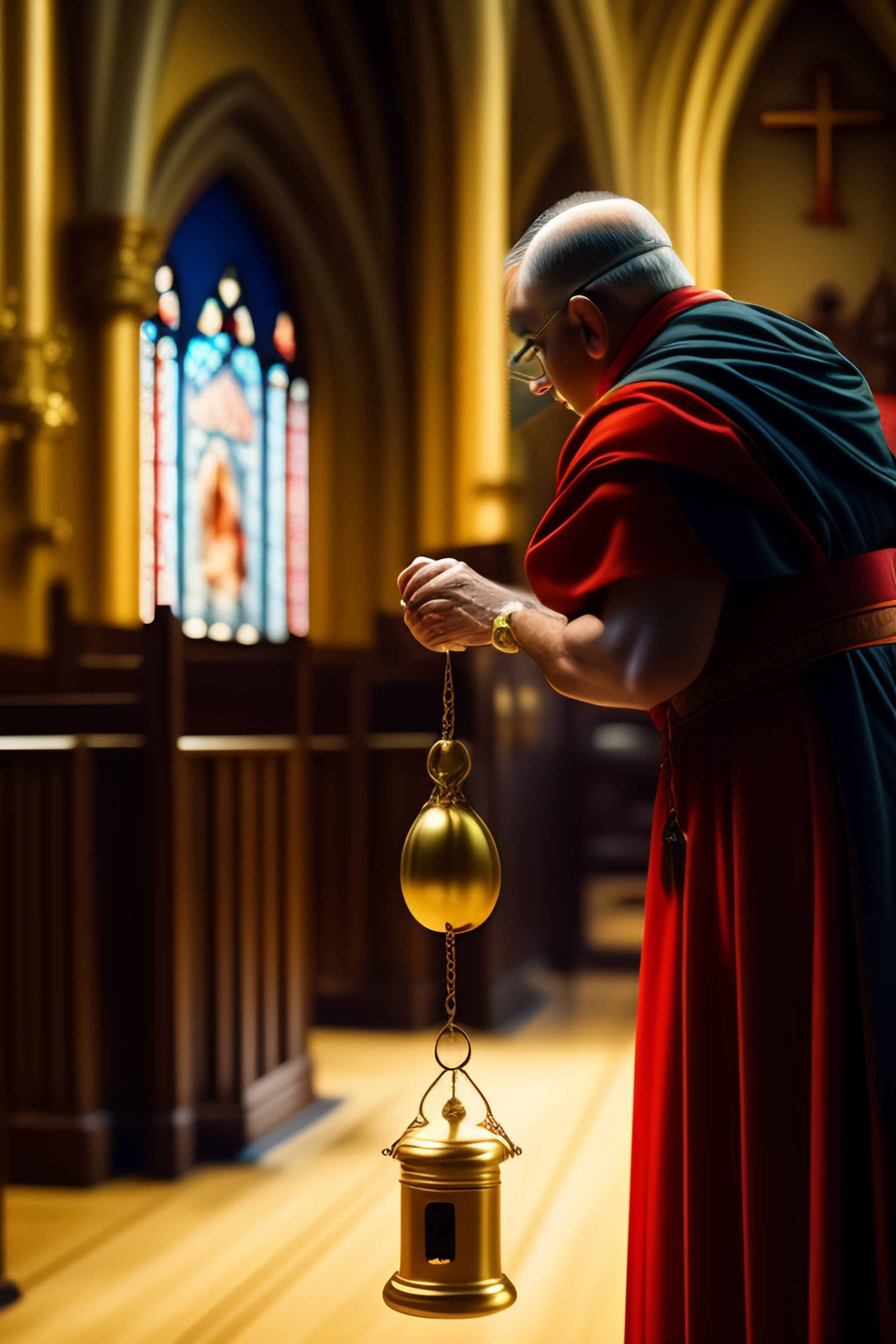 Lexica - Cartoon catholic Monk ringing bell in church
