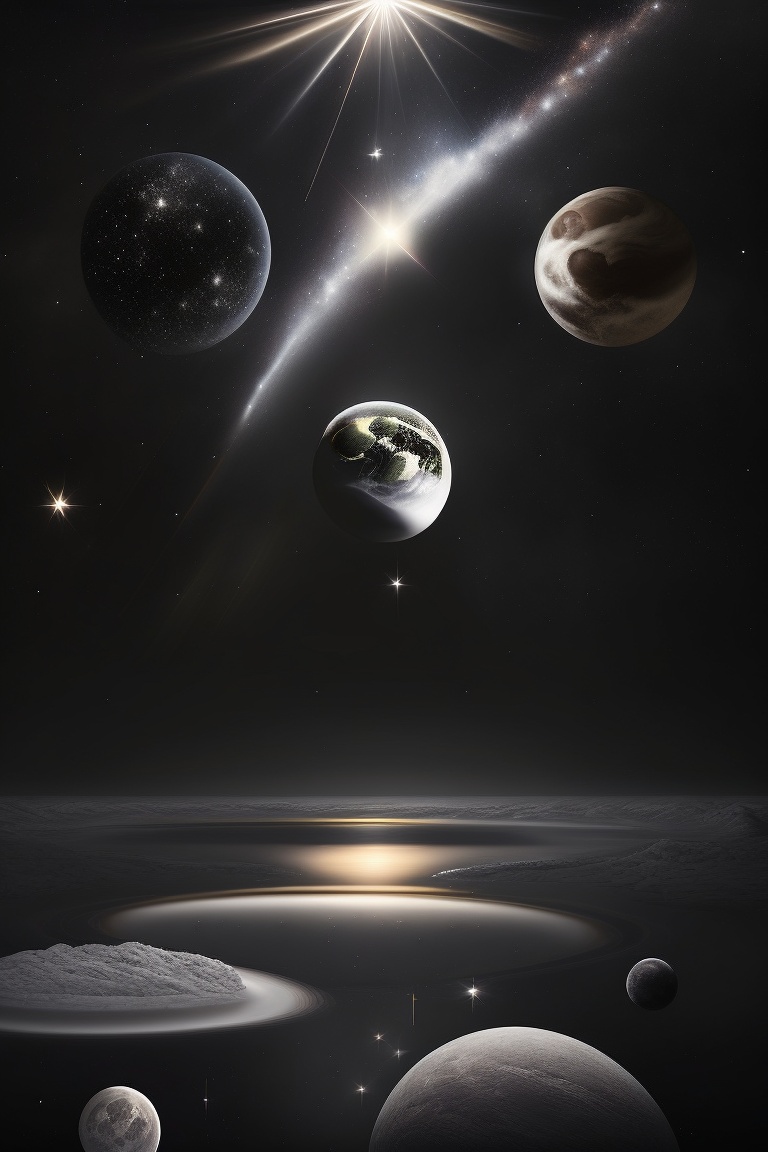 Lexica - Vertical image, planets, black and white, stars, astrology, grafic