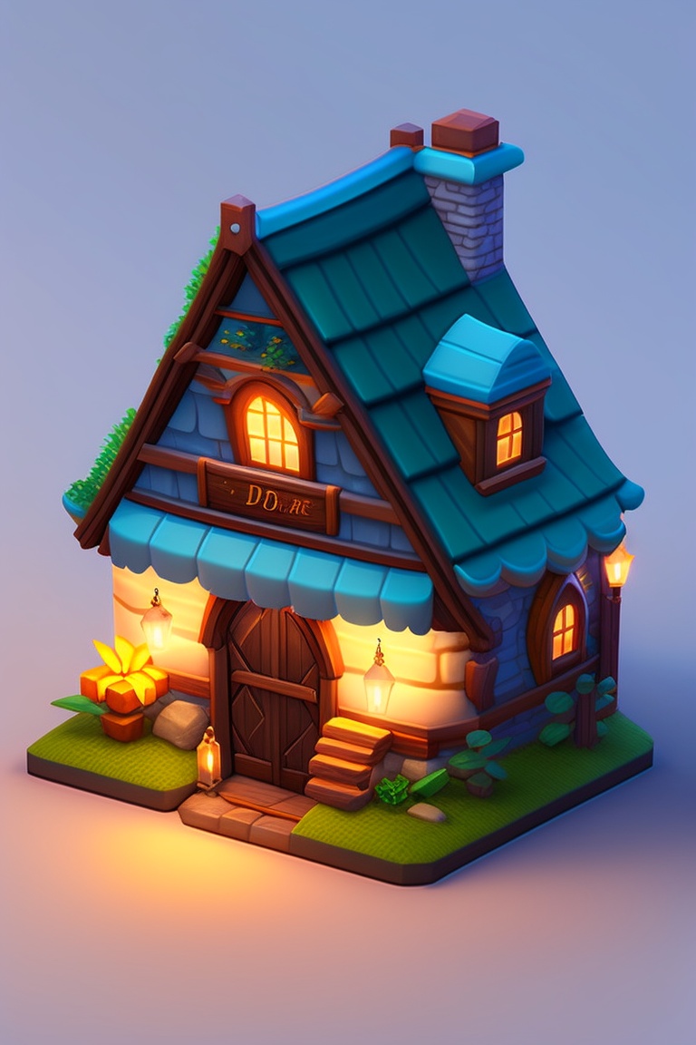 Lexica - Isometric house, cartoony, DnD, fantasy, mobile game