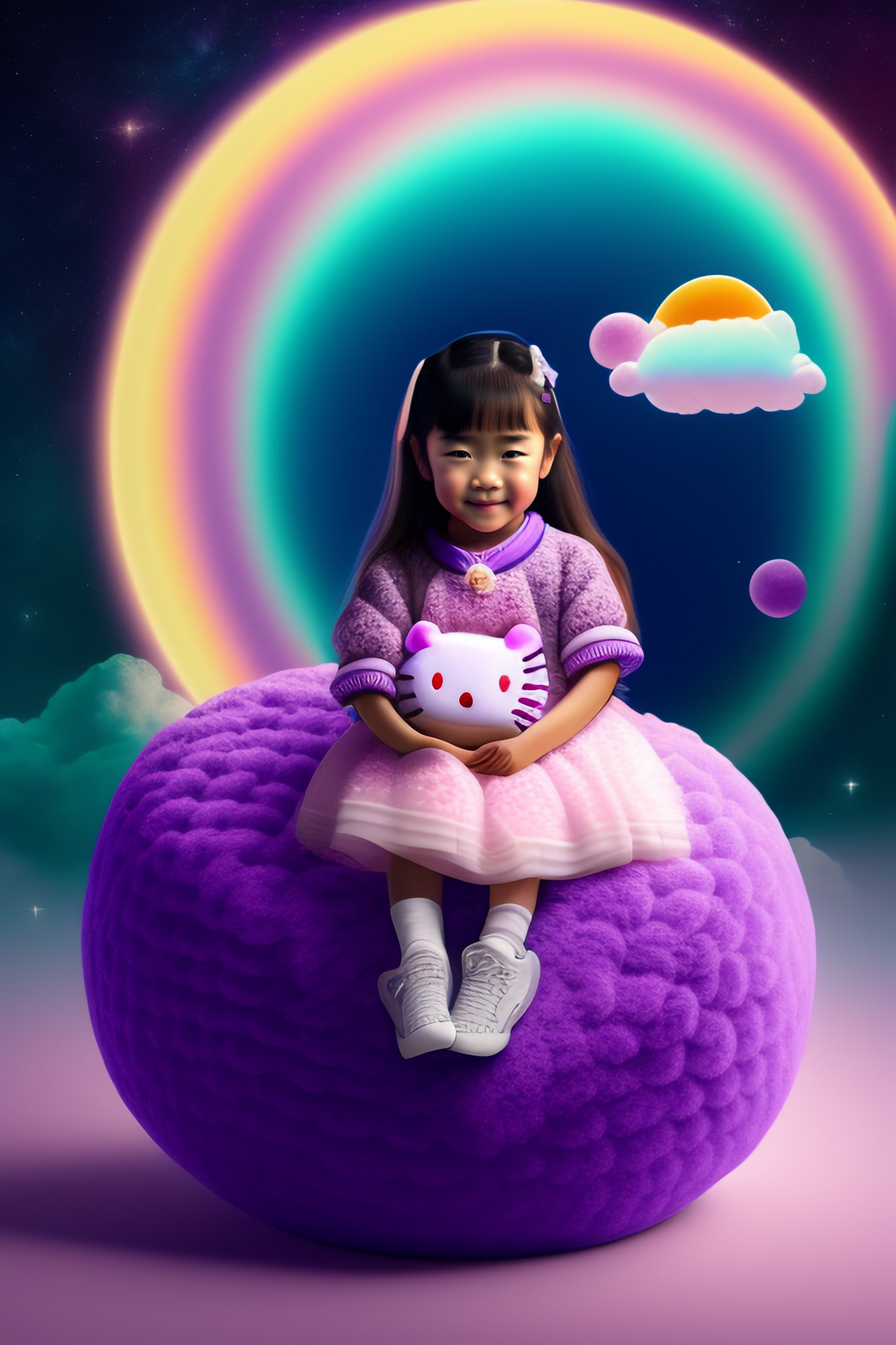 Lexica - Cute adorable 5 year old girl holding hello kitty stuff toy ...