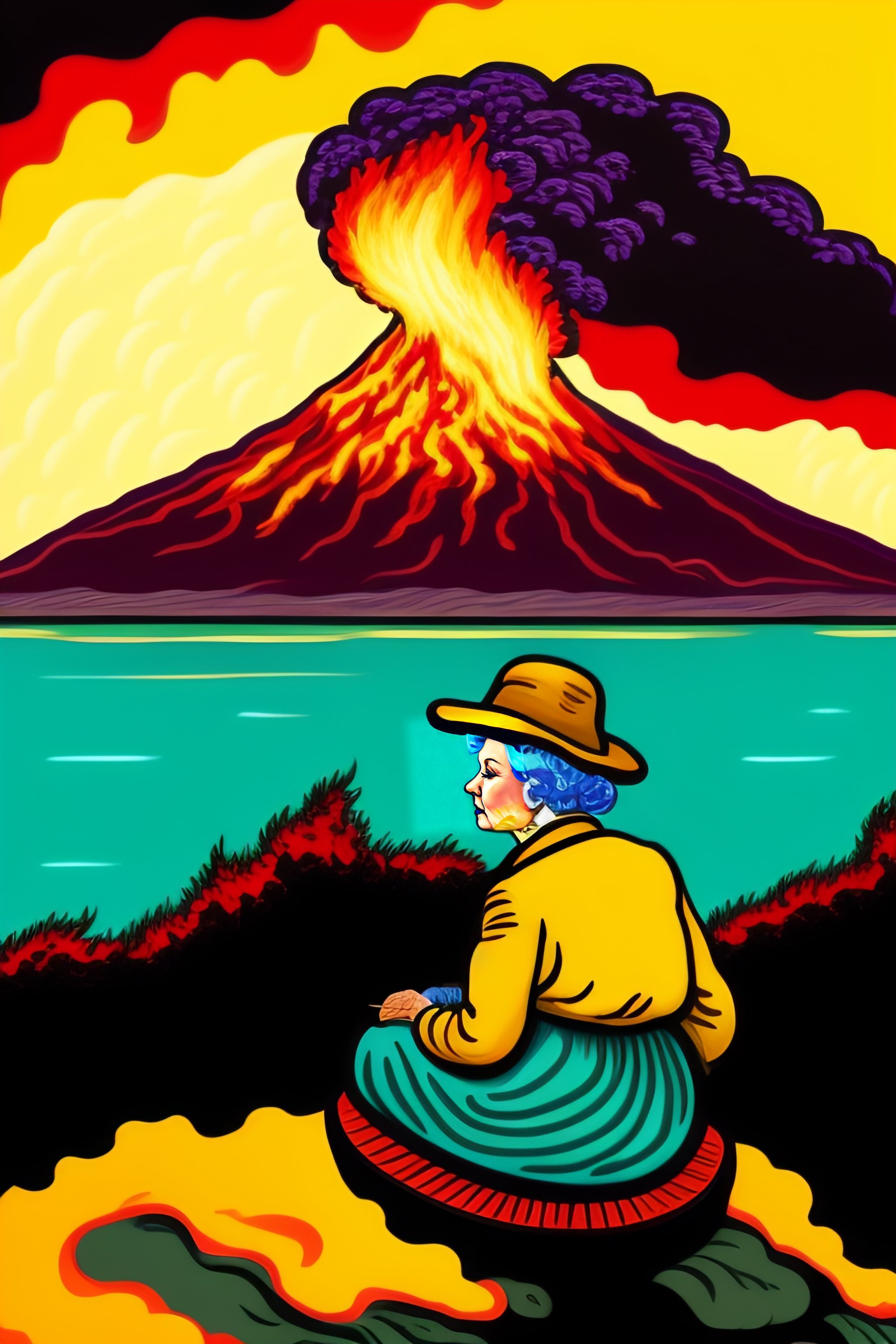 Lexica - Drawing in van gogh style of a old lady sitting on a rock ...