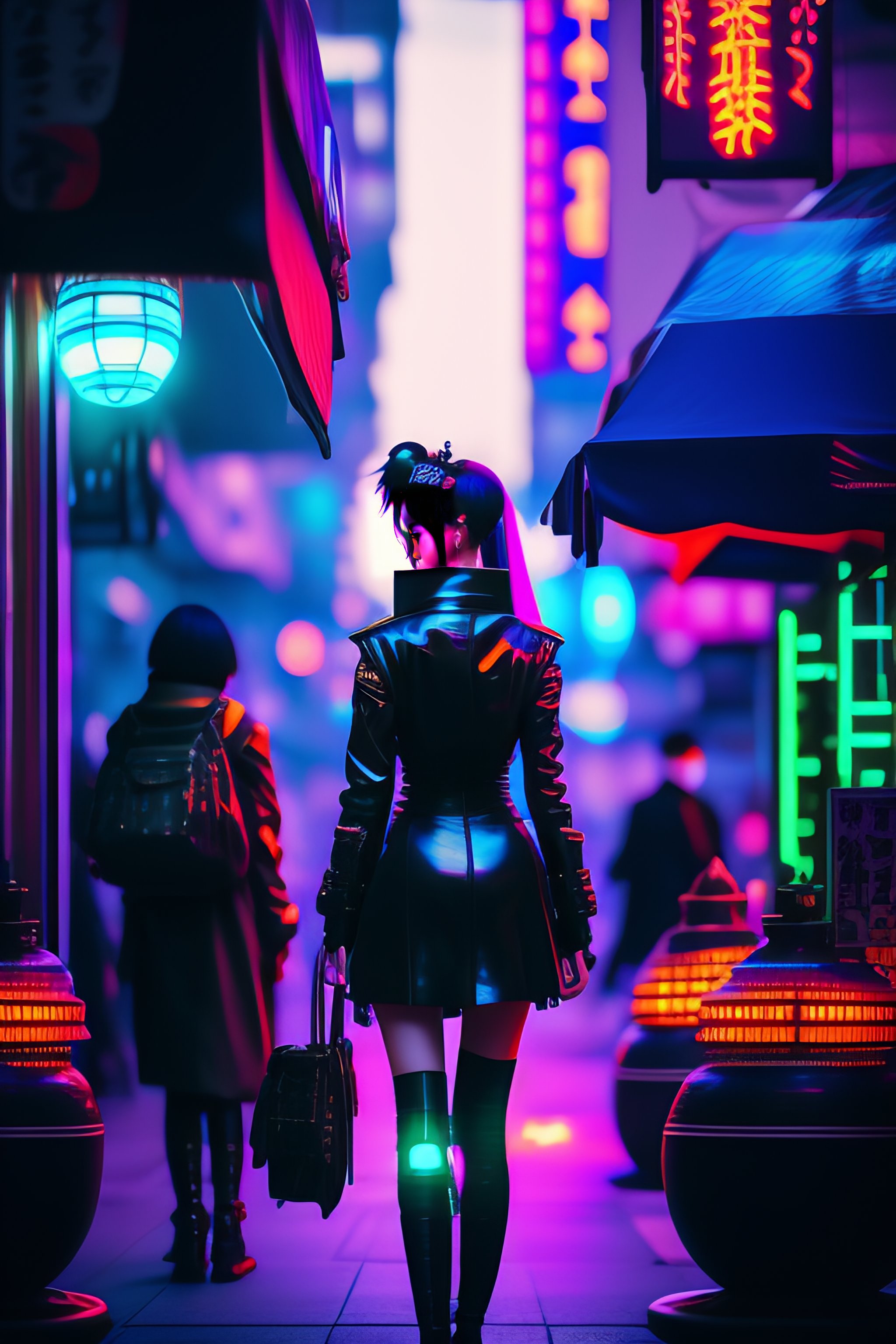 Lexica - Full body,Cyber goth Geisha in a tokyo city, Pretty Face ...