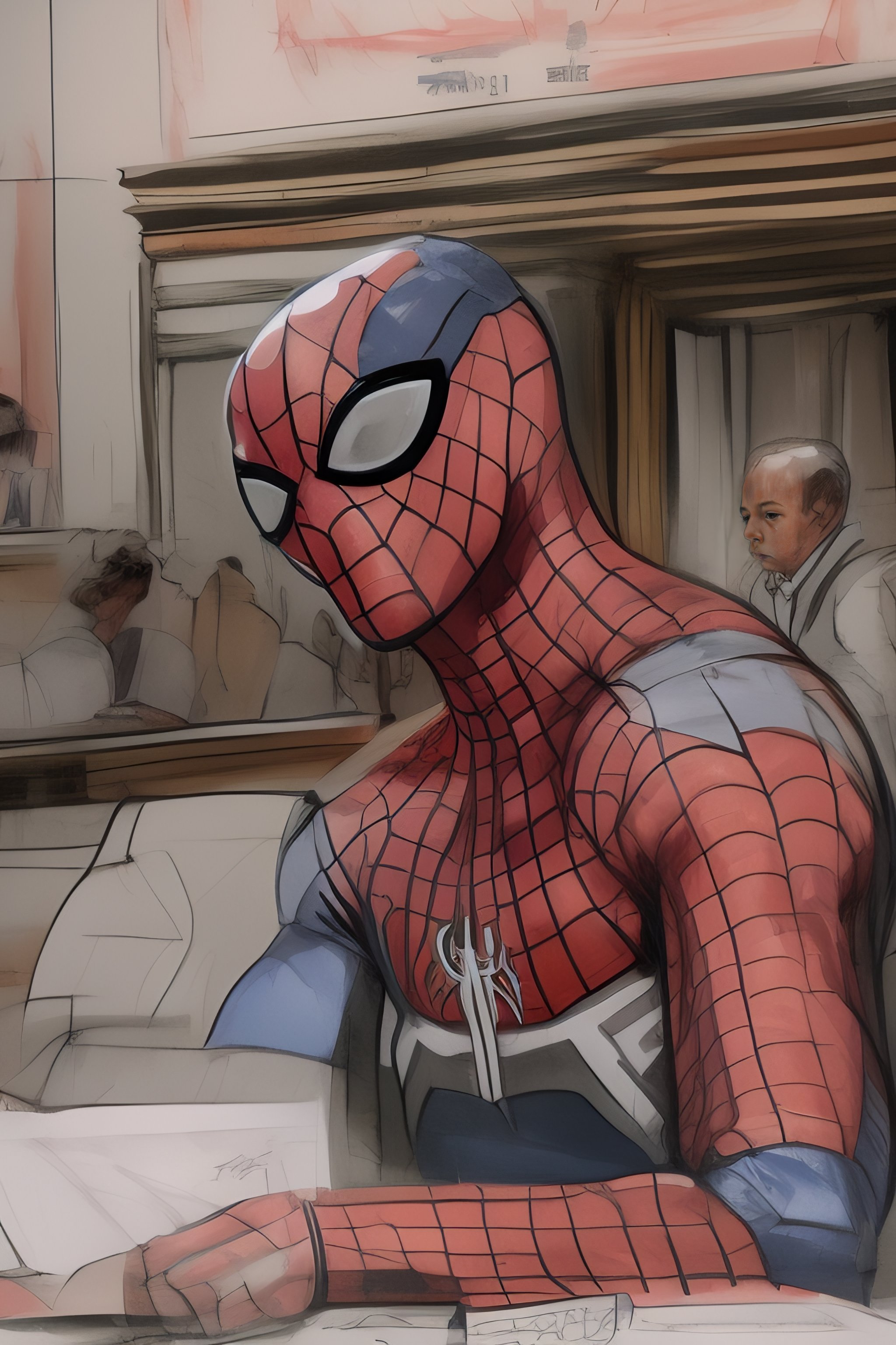 Lexica - Spider-Man on trial courtroom sketch