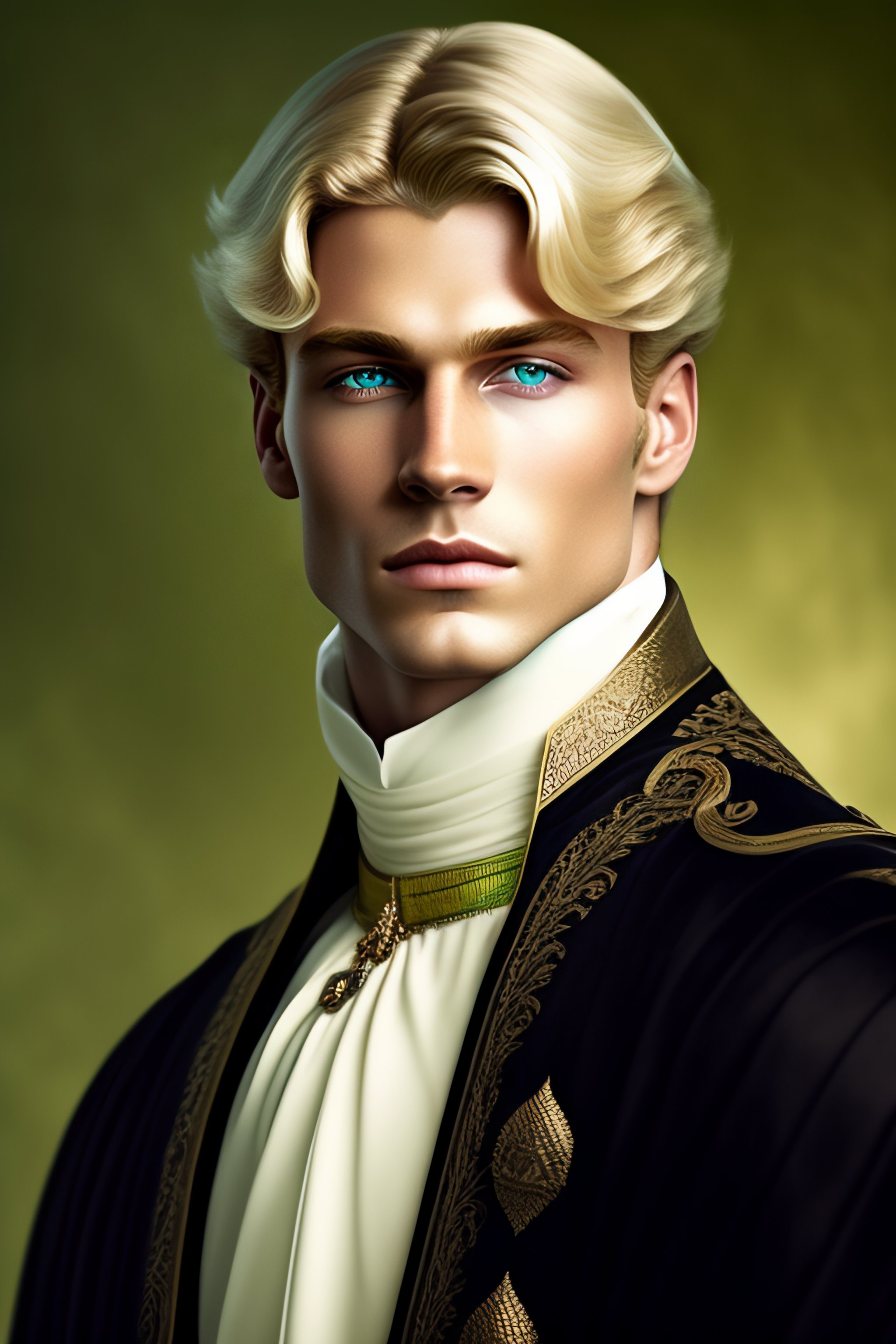 Lexica - Blond man with green eyes human prince of victorian medieval world