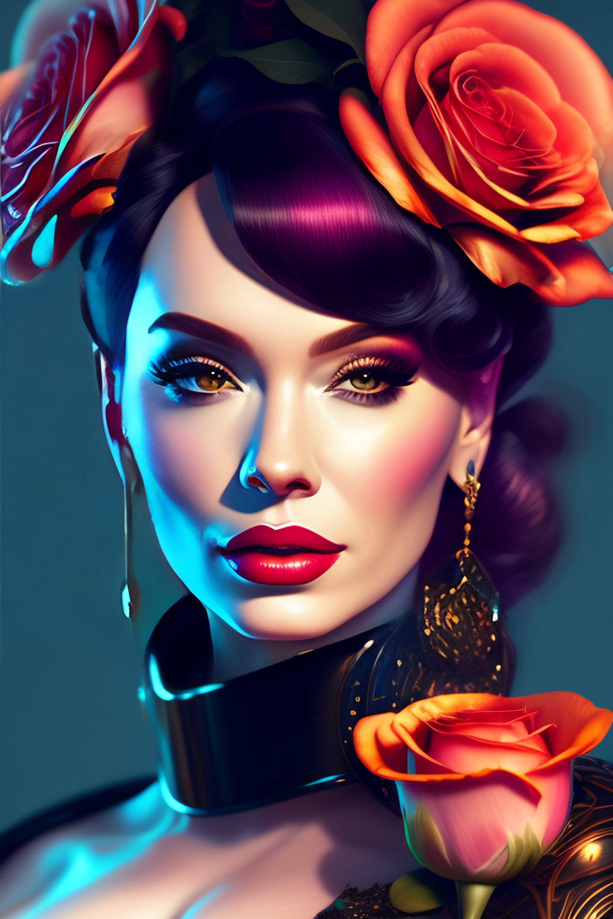 Lexica - Portrait of christina hendricks with roses, cyberpunk cyborg ...