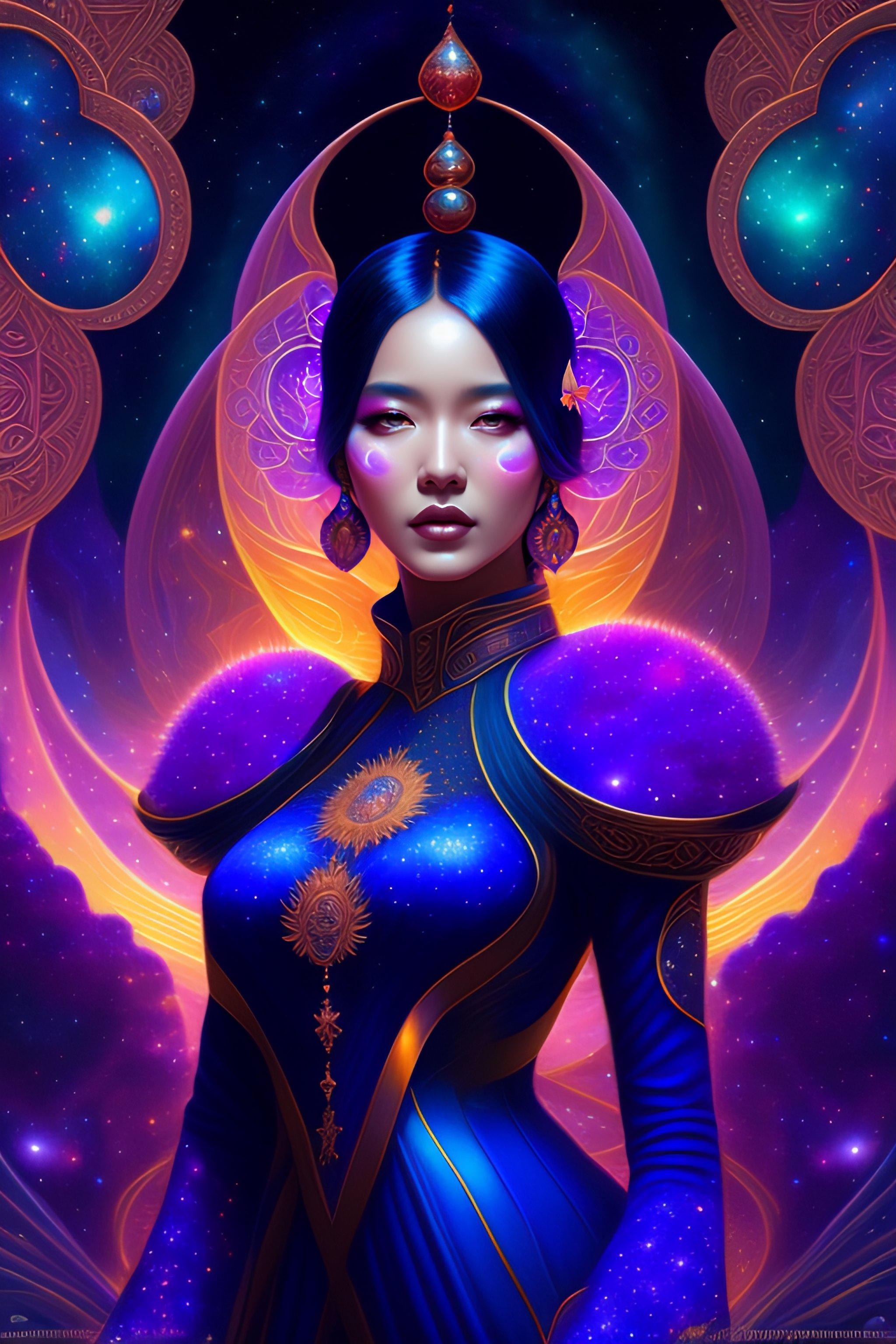 Lexica - Cosmic sorceress, nebulas, galactic, Concept art portrait by ...