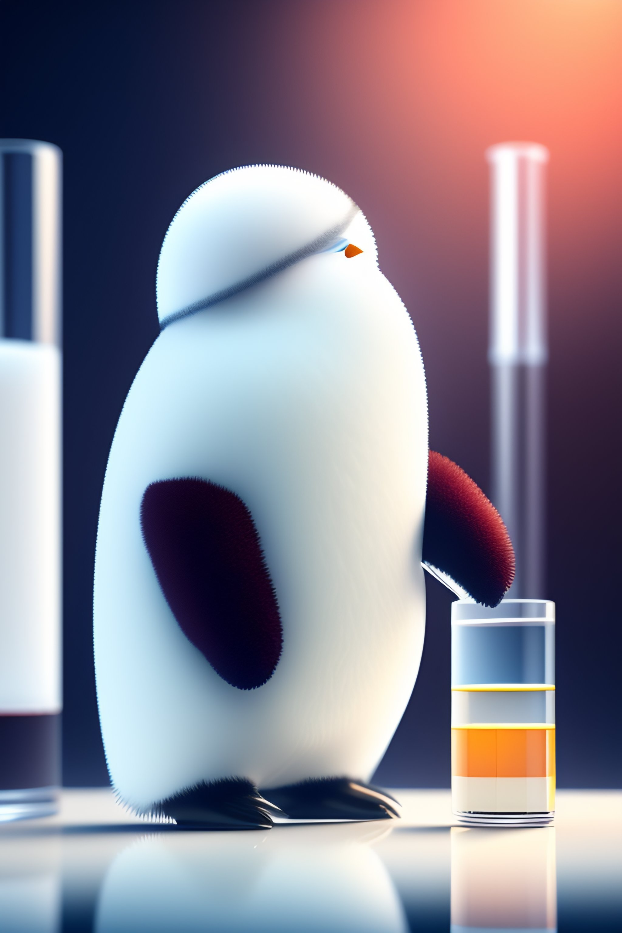 Lexica - A 3d render of a cute fuzzy pet penguin dressed in a white lab ...