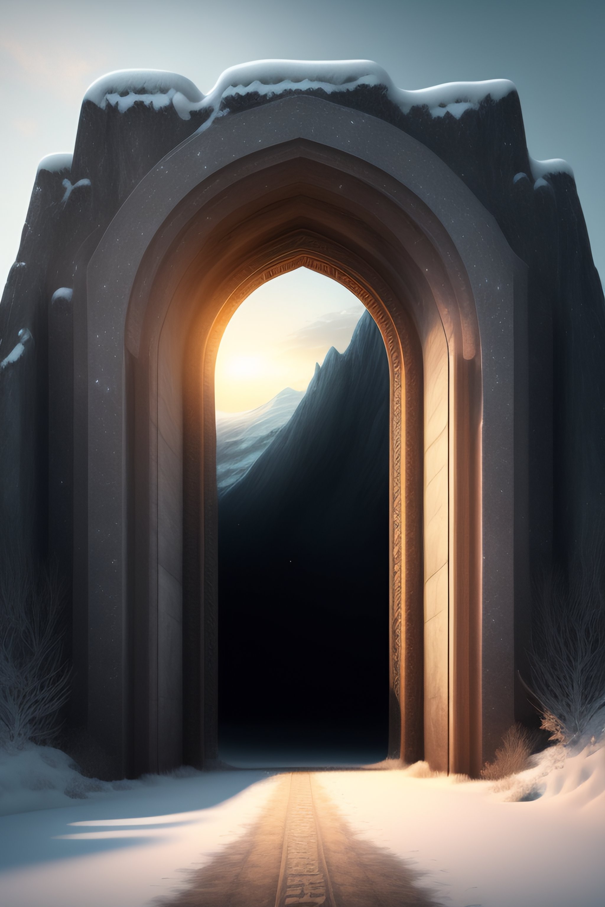 Lexica - Ancient and magical, big white portal, black background ...