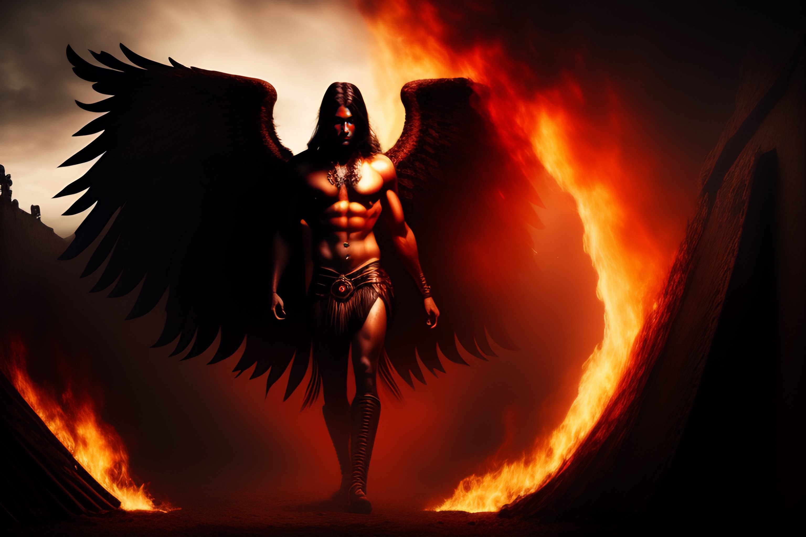 Lexica - Realistic Fallen Angel in hell. the face is like satan's red ...