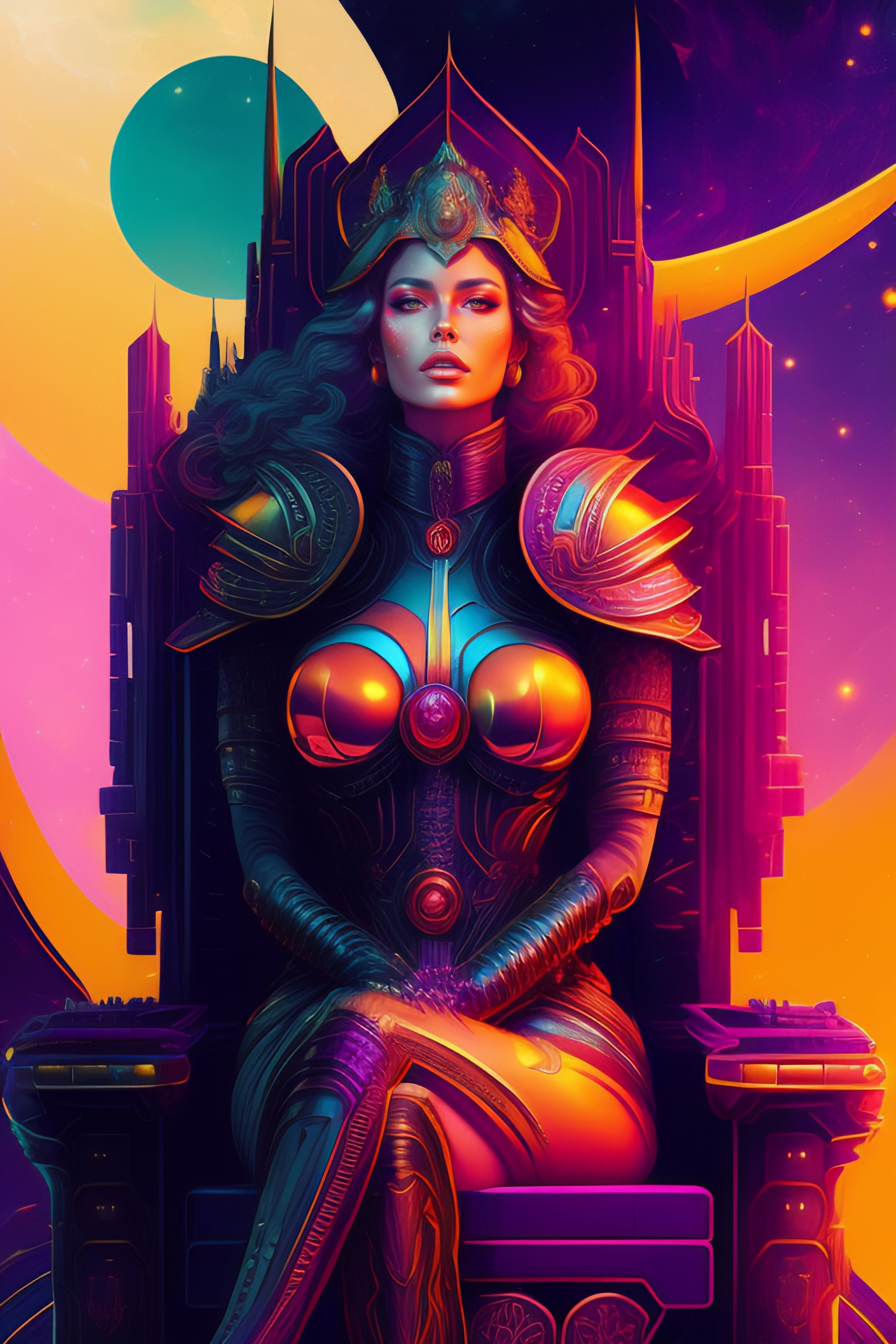Lexica - Space commander woman sitting on throne, muted color, 4K resolution, art by kilian eng ...