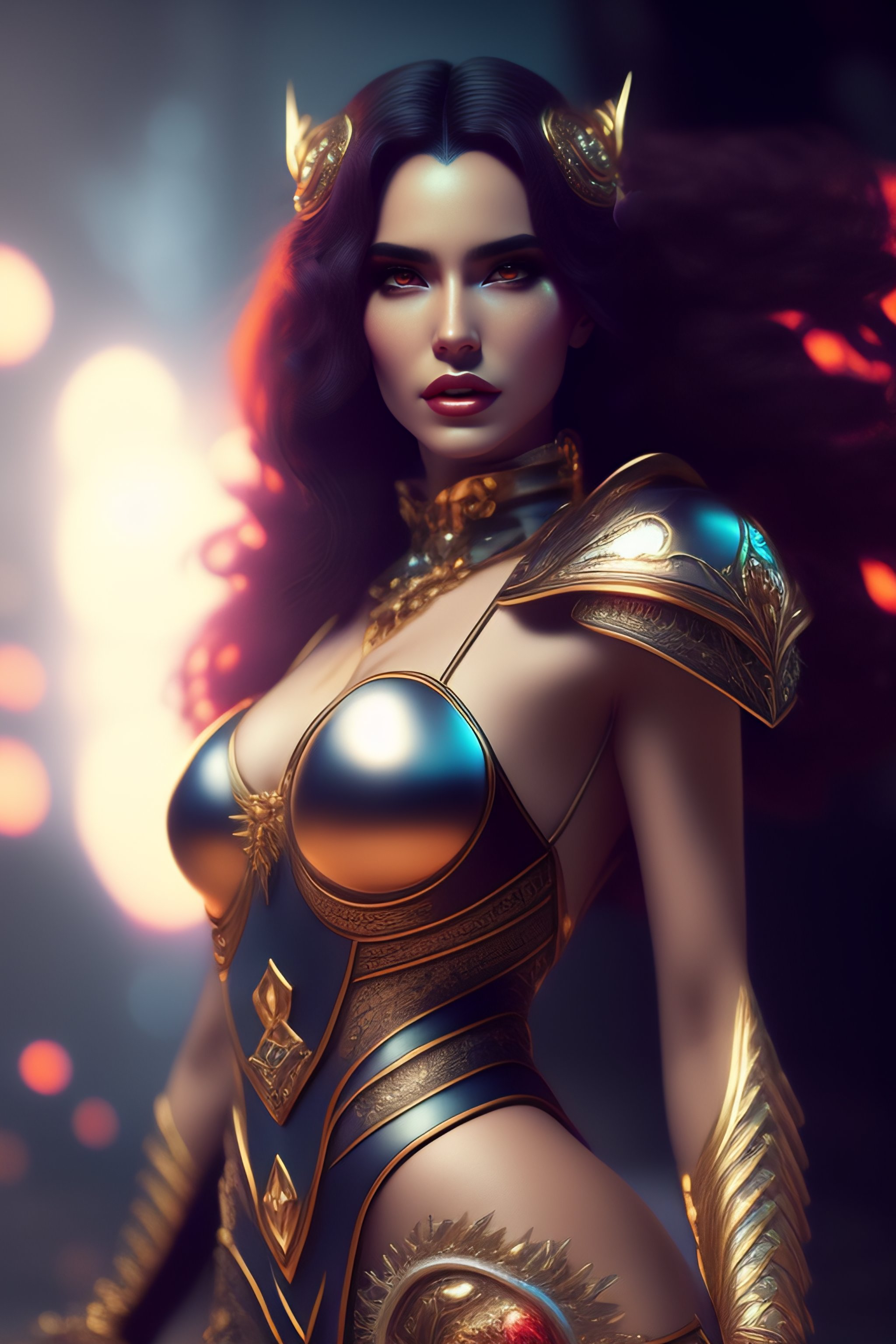 Lexica - Beautiful female vampire, bra and skirt, levitating above a pit of souls, full body ...