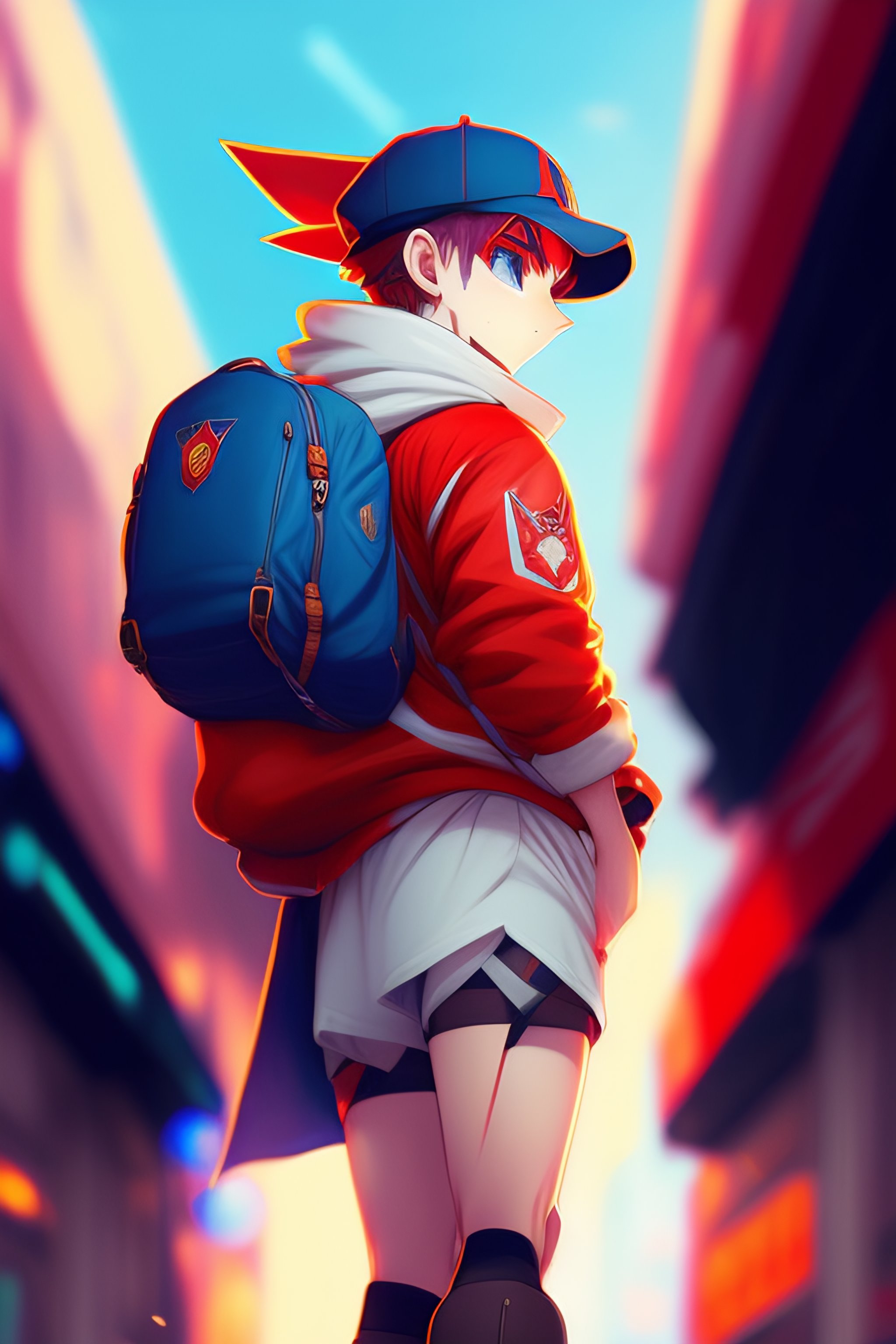 Lexica - A picture of a full body male,blue eyes pokemon trainer in red ...