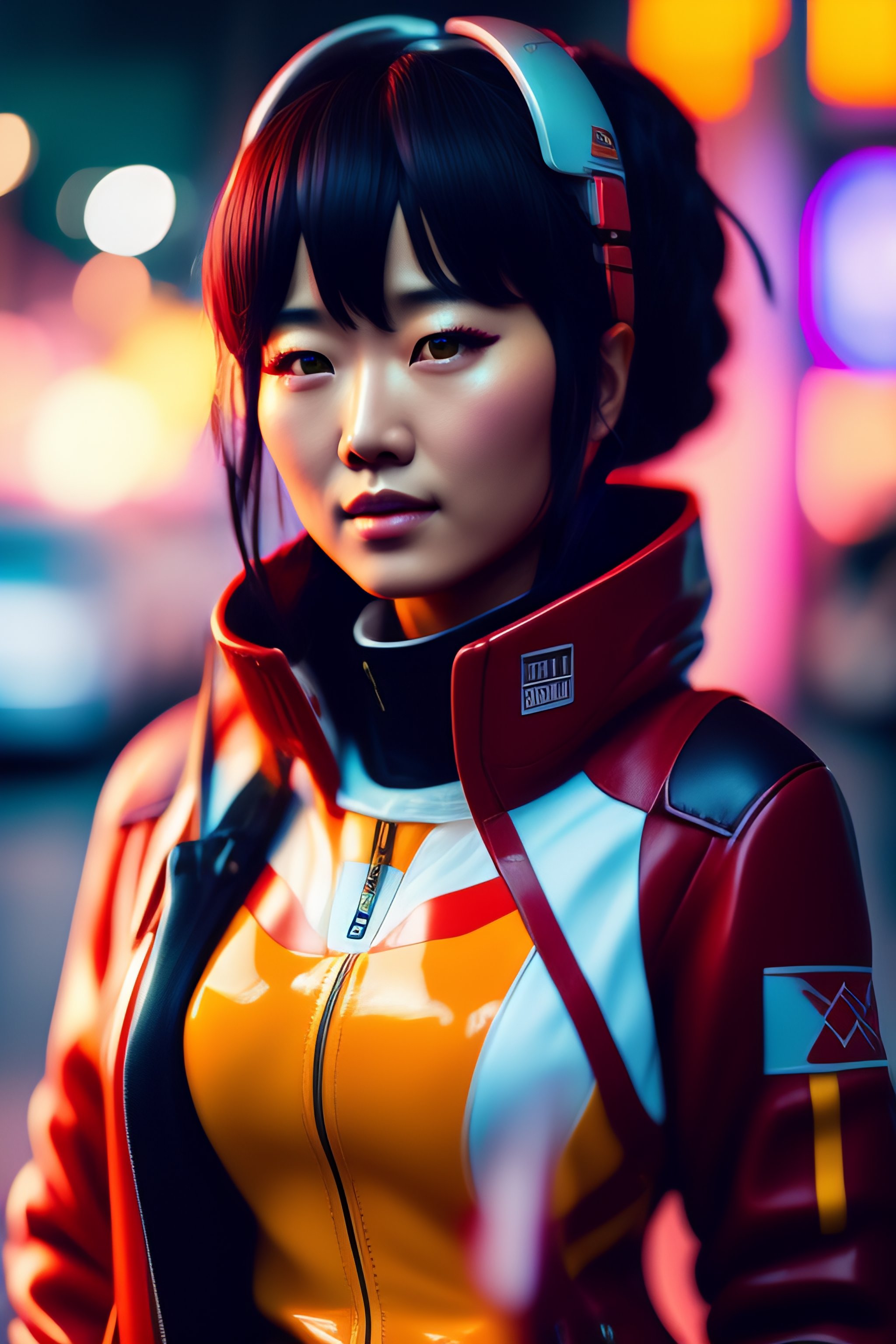 Lexica - Kaori from akira, cyborg parts, rainy Neo Tokio photo shoot