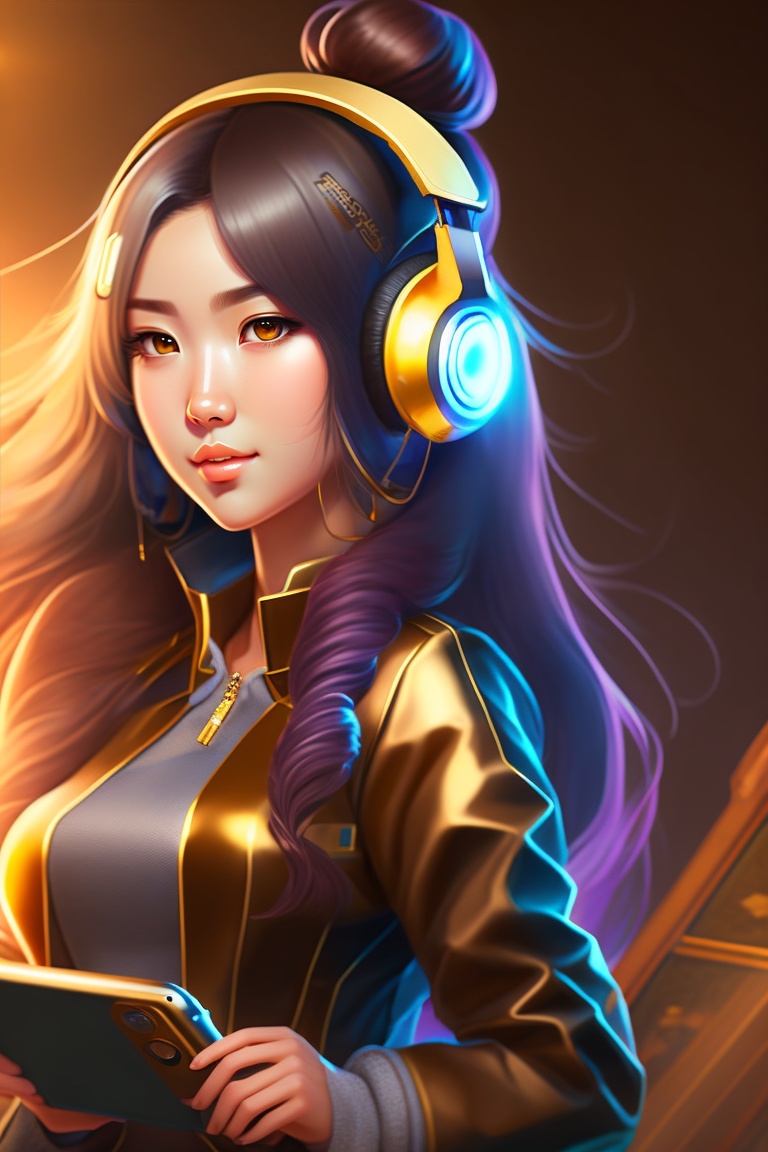 Lexica - Beautiful Japan girl with headphone and gaming pad,gold eye ...