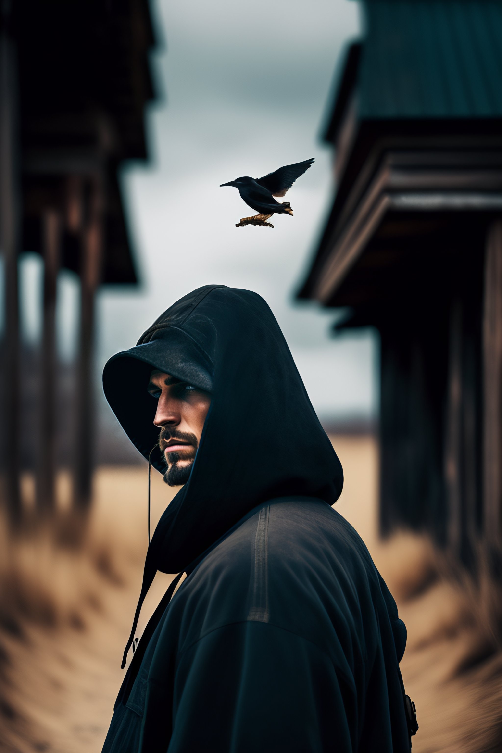 Lexica - Vertical film shot, junkie guy, wearing a hooded sweatshirt on ...