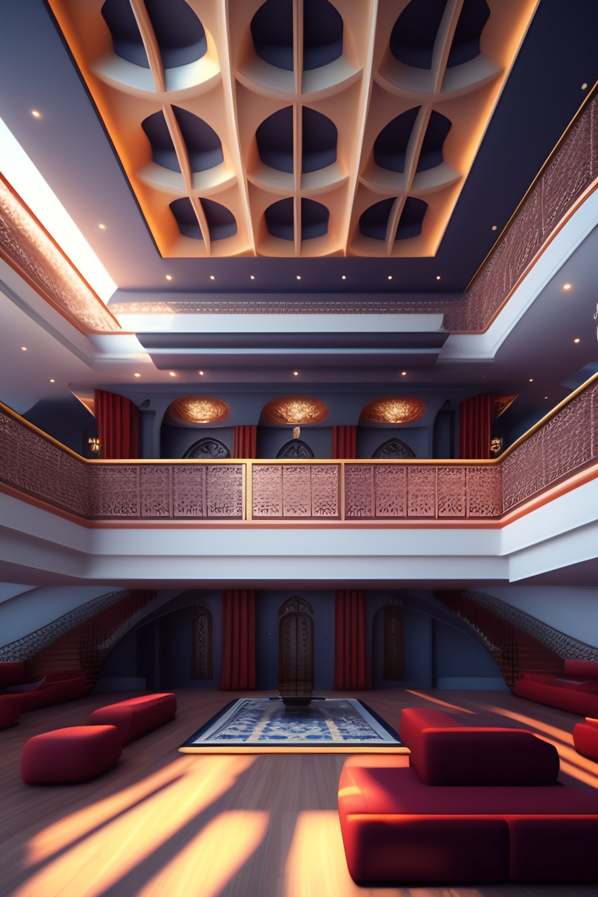 Lexica - Interior design,star patterns on the ceiling,2-level seats ...