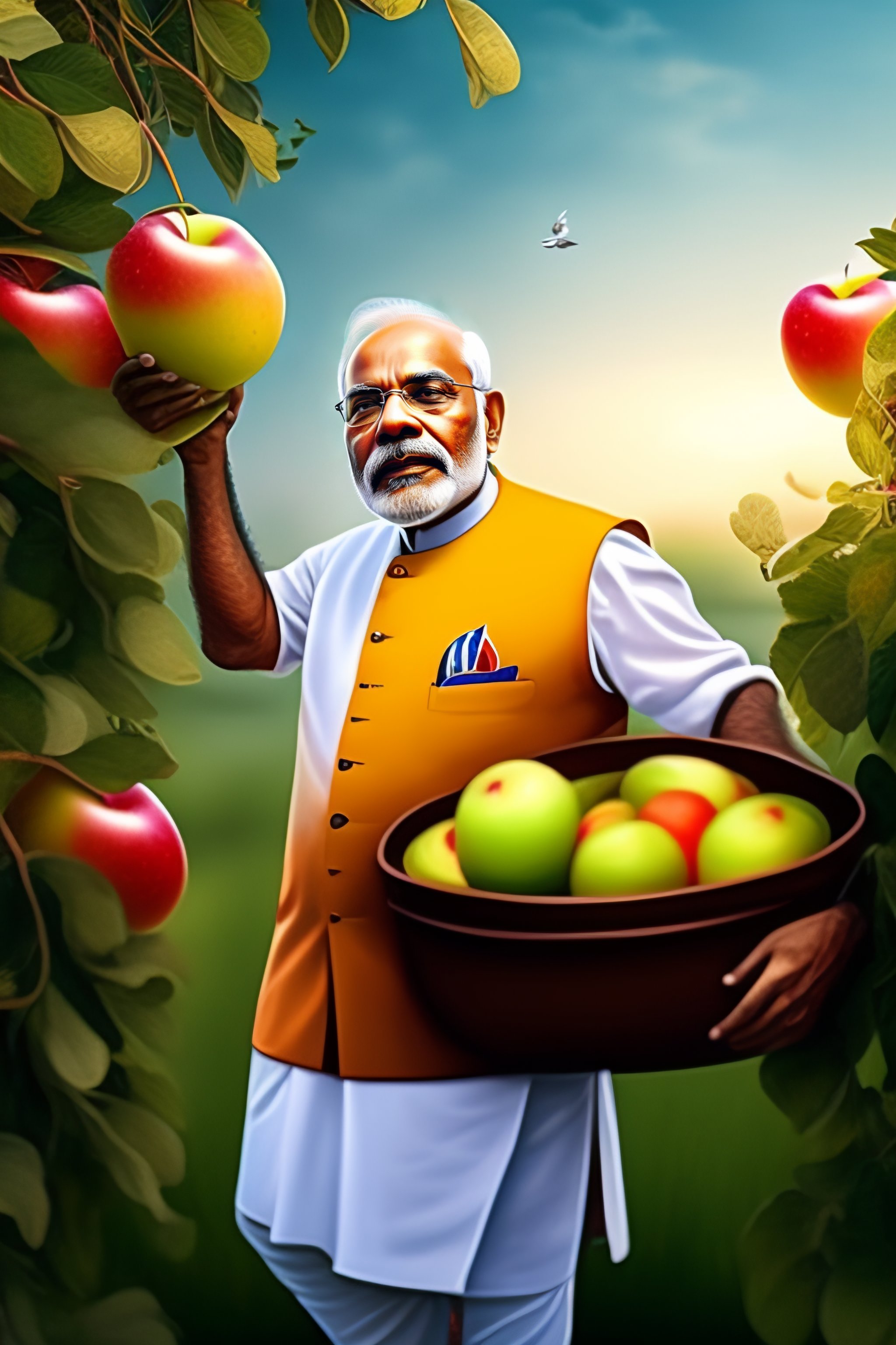 Lexica - Portrait of Narendra Modi picking apples from the tree