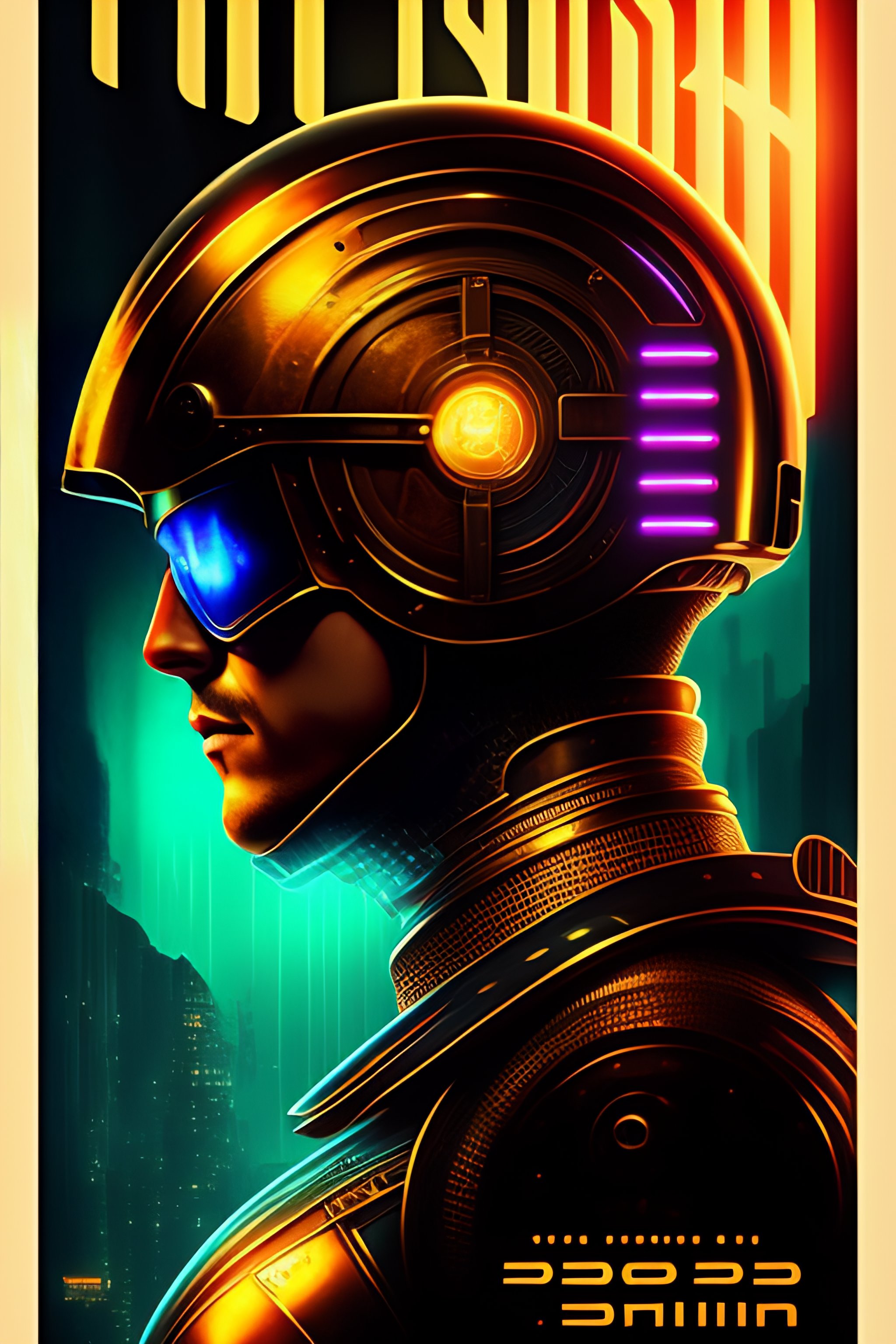 Lexica - Vintage Poster Medium Shot 1820, futuristic cyberpunk, man in ...