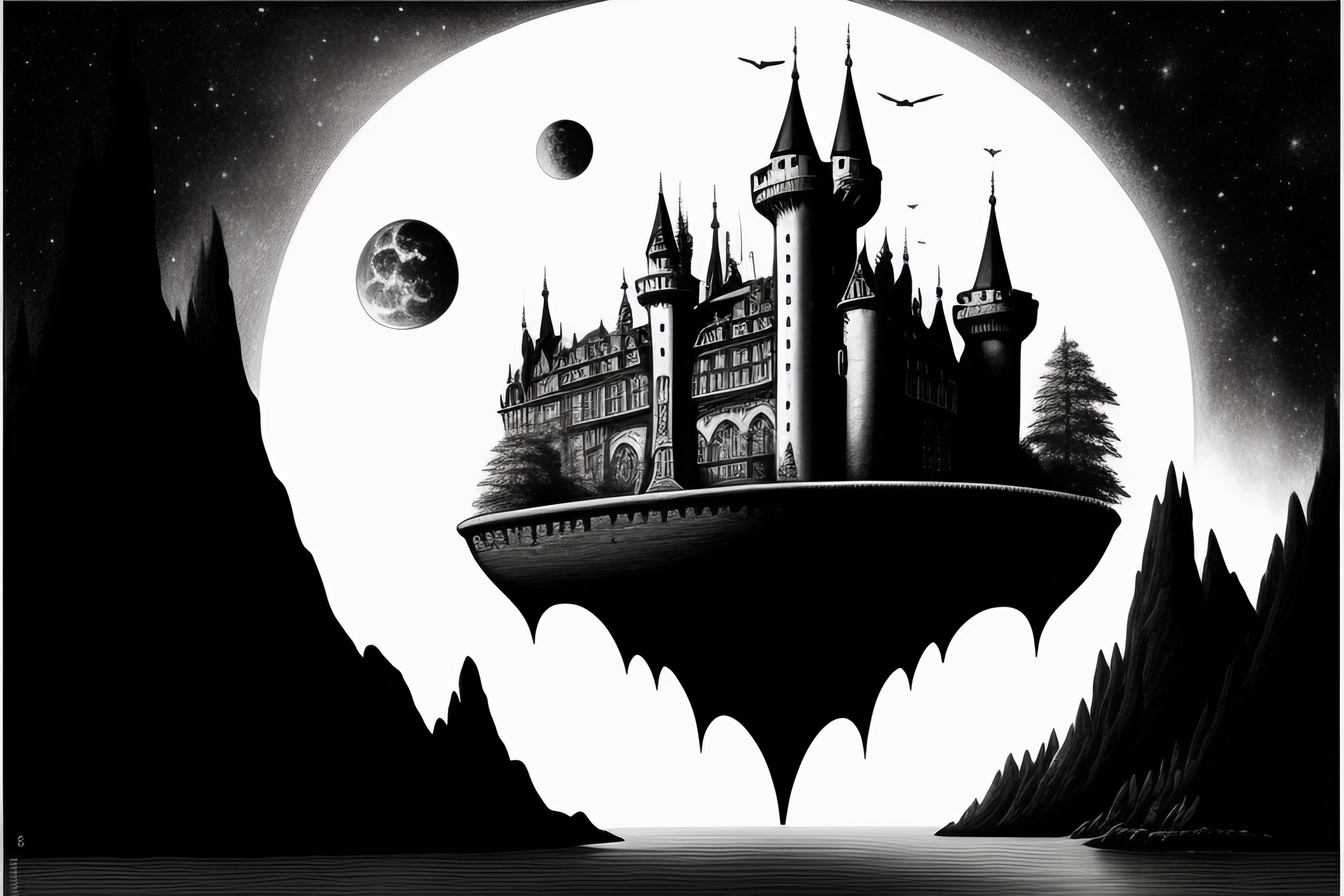 Lexica - A floating Gothic castle high above the ground actually above ...