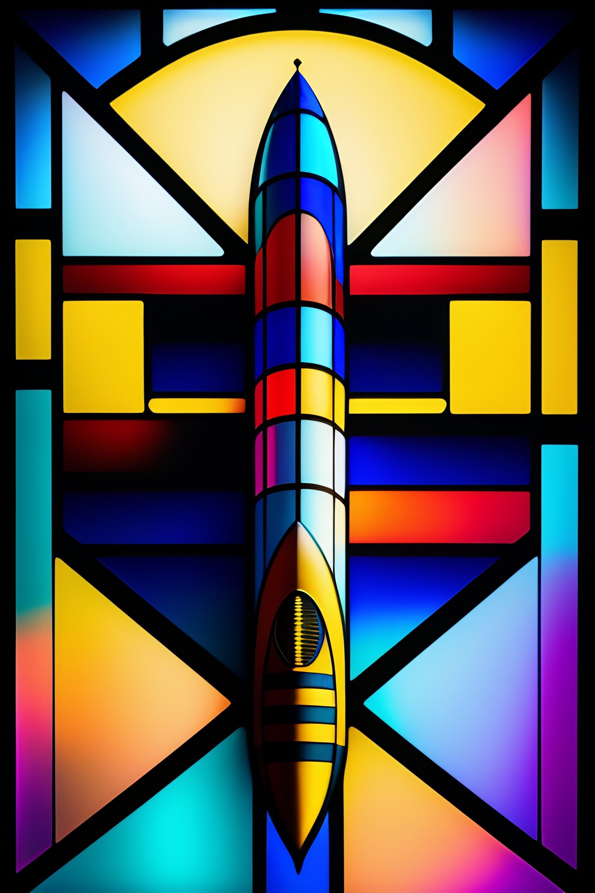 Lexica - Rocket launch, center composition, style of stained glass, 8k,