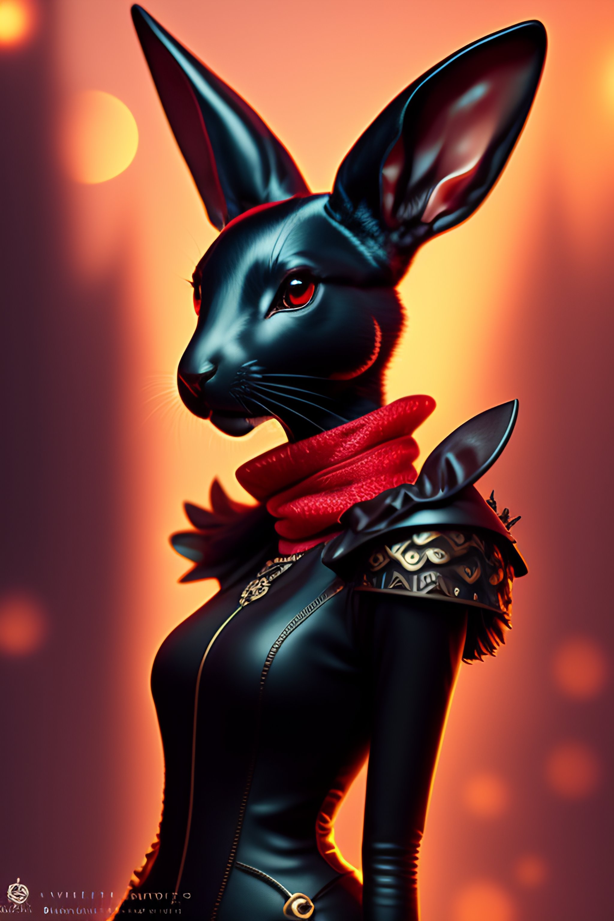 Lexica - A thin scary horror bunny long legs with a small head wearing ...