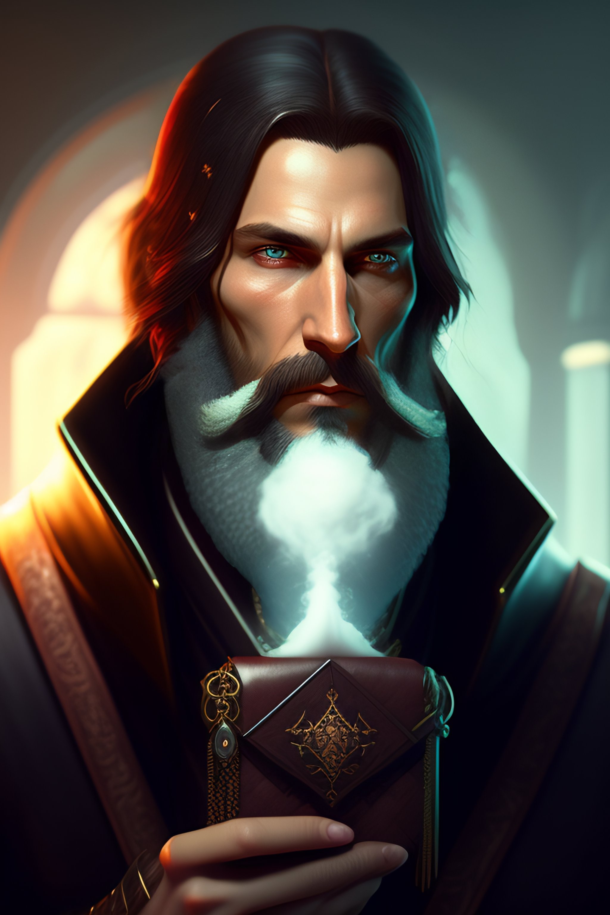 Lexica - Rasputin holding a leather pouch of white powder, necromancer ...