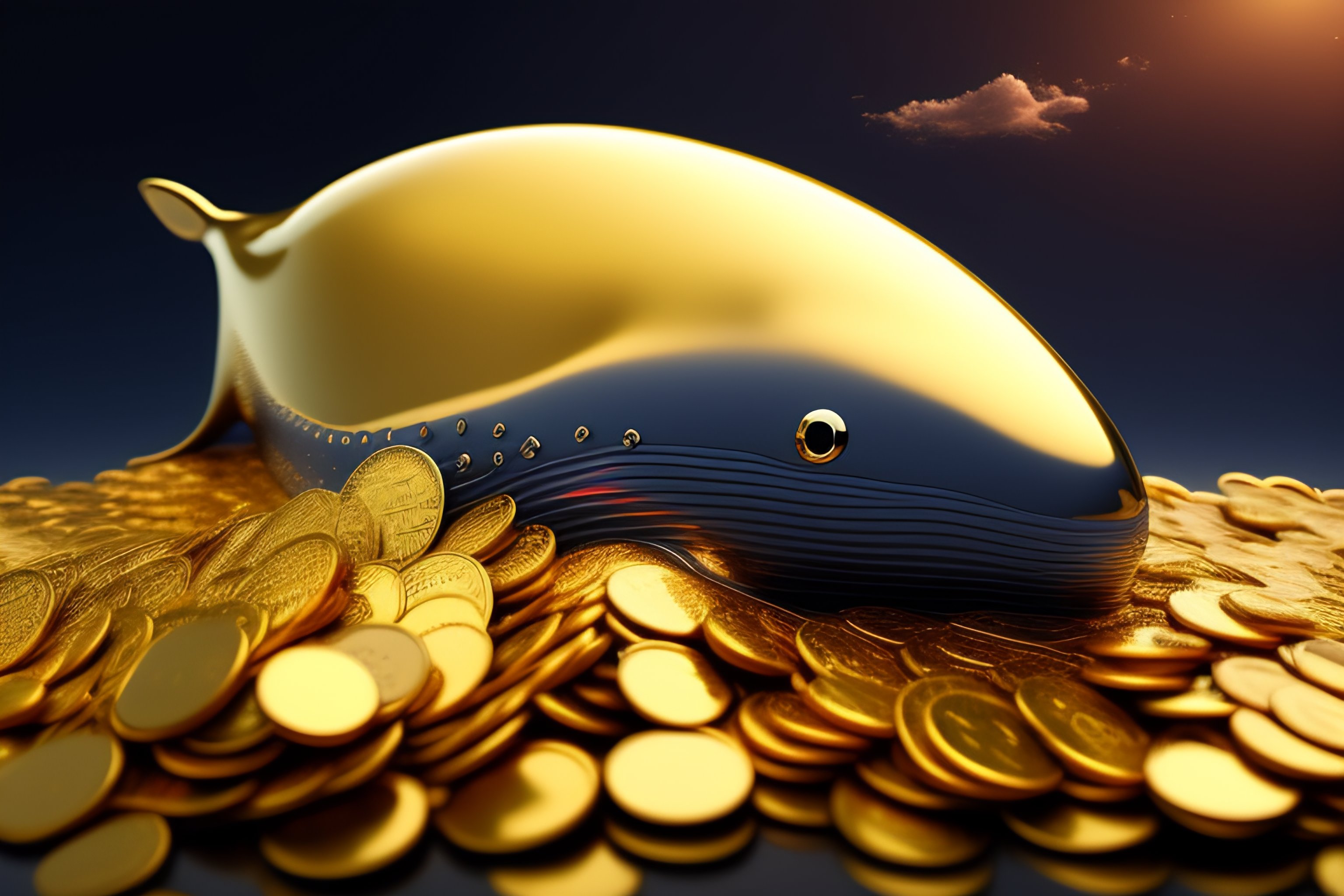 Lexica - A big whale floating in an ocean of golden coins and $100 ...
