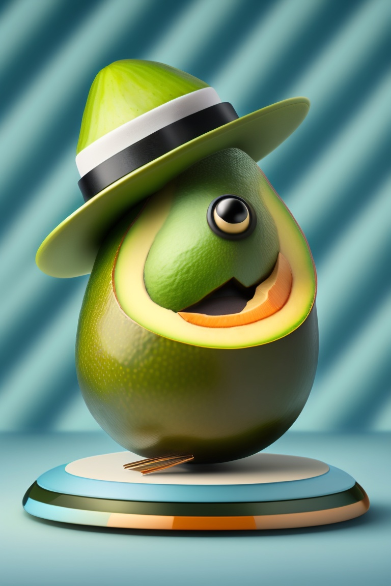 Lexica - Avocado fruit with eyes and wears a hat,plays the piano