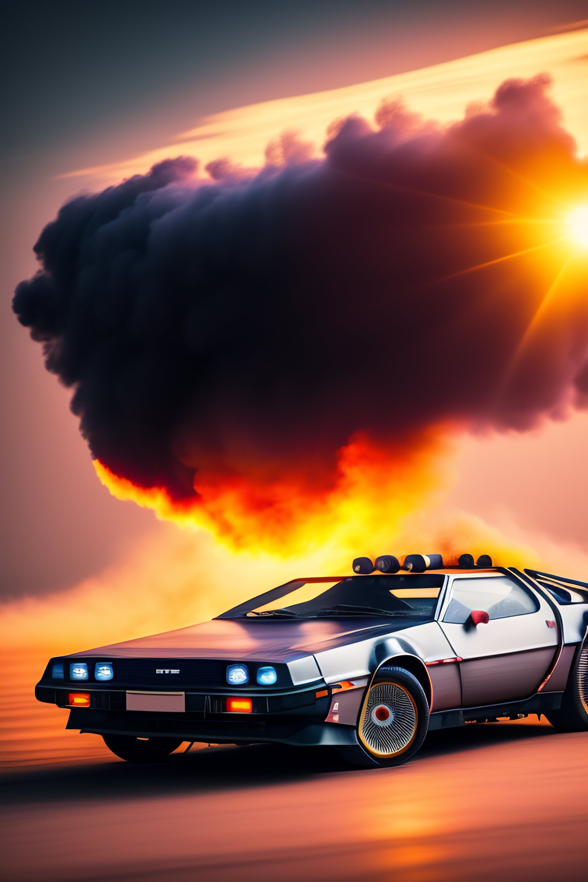 Lexica - Action photography of a violent destruction derby of delorean ...
