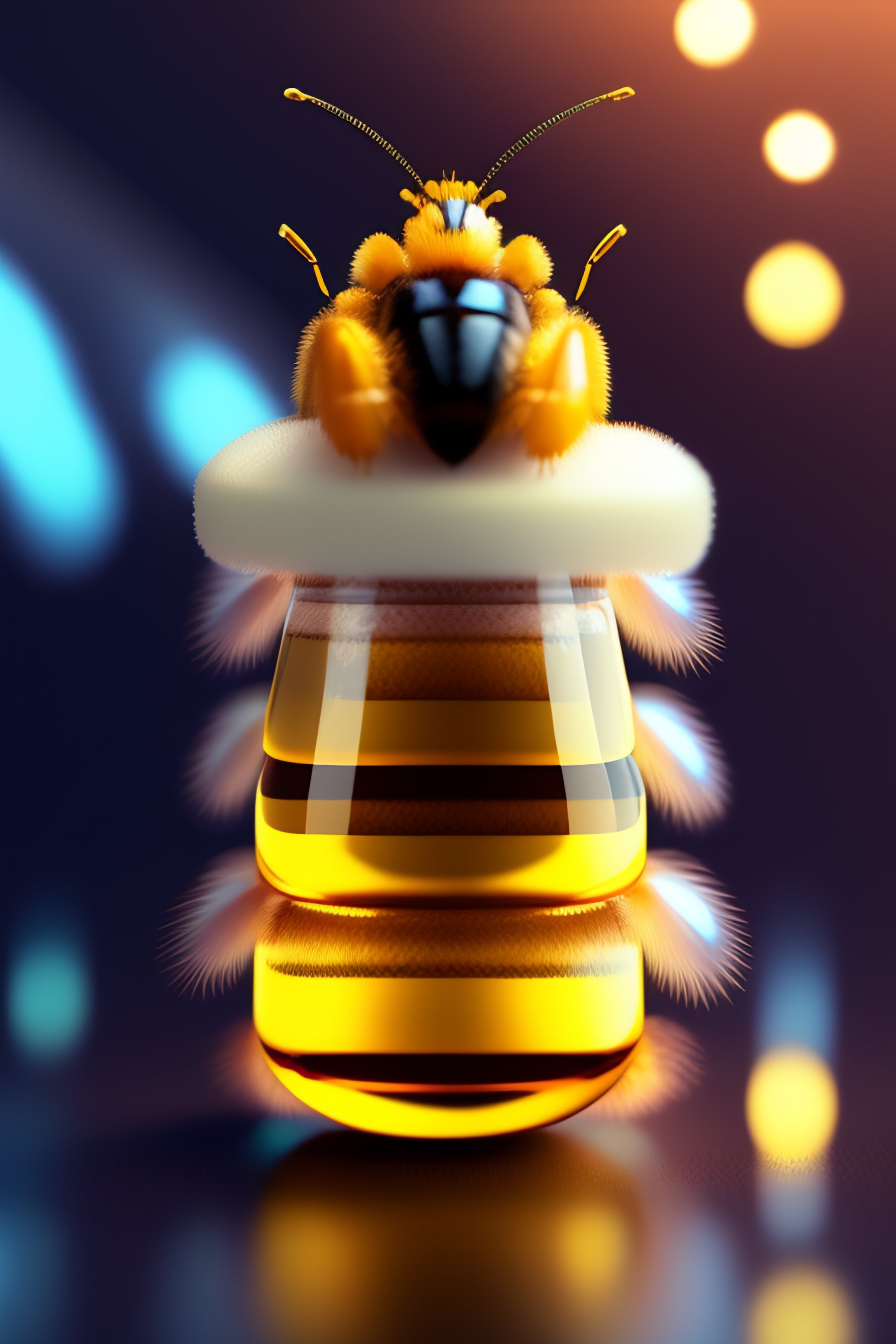 Lexica - A 3d render of a cute fuzzy pet bee insect dressed in a white ...