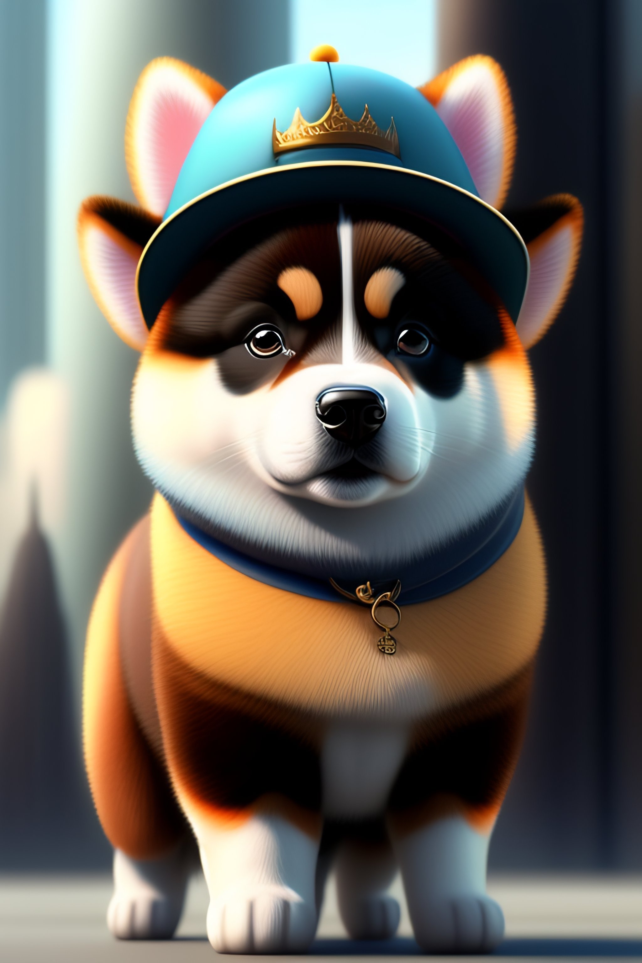 Lexica - CUTE AND ADORABLE CARTOON FLUFFY AKITA INU WITH CAP , FANTASY ...