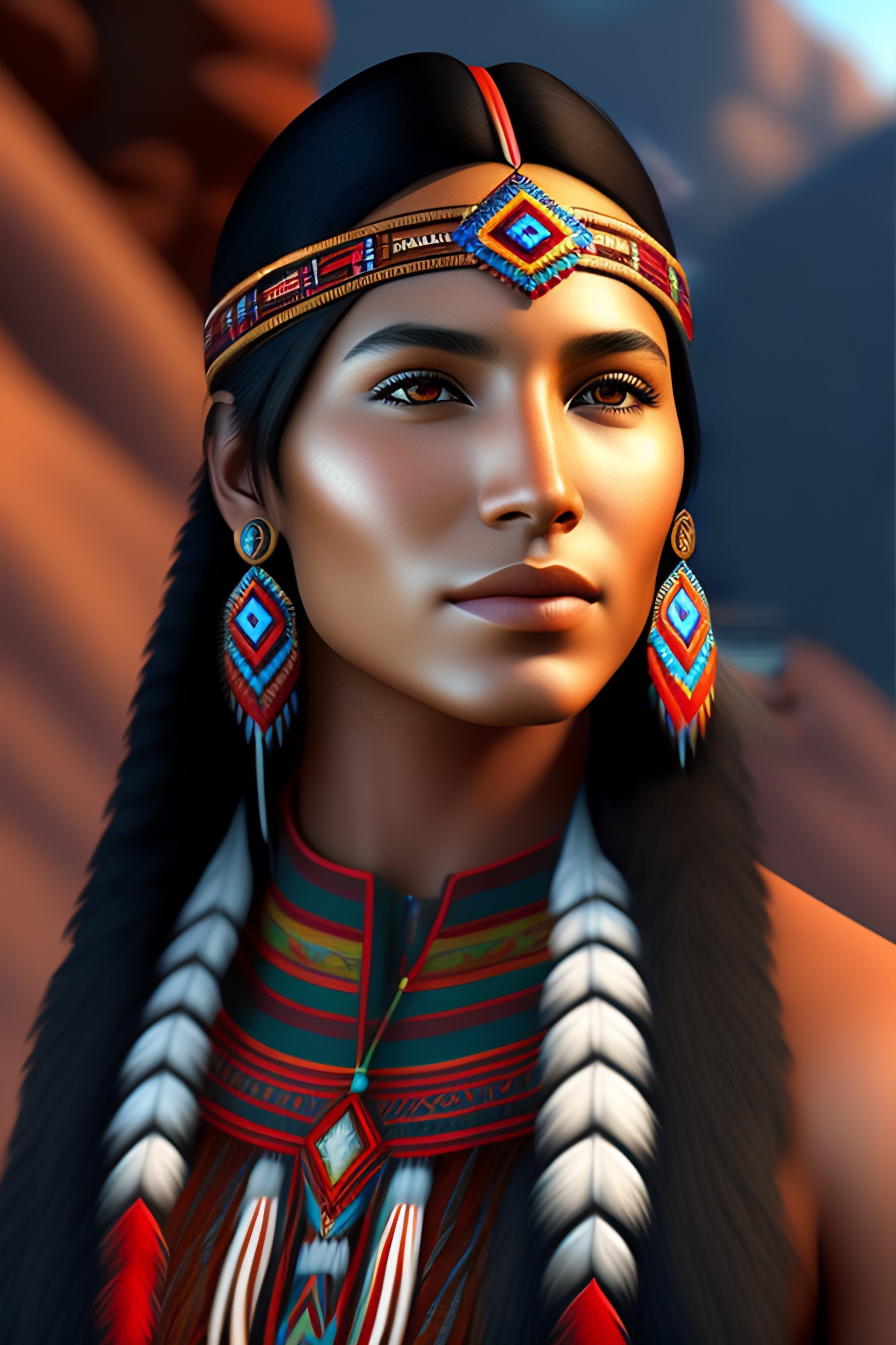 Lexica - Native american young woman portrait in 3d digital art with ...