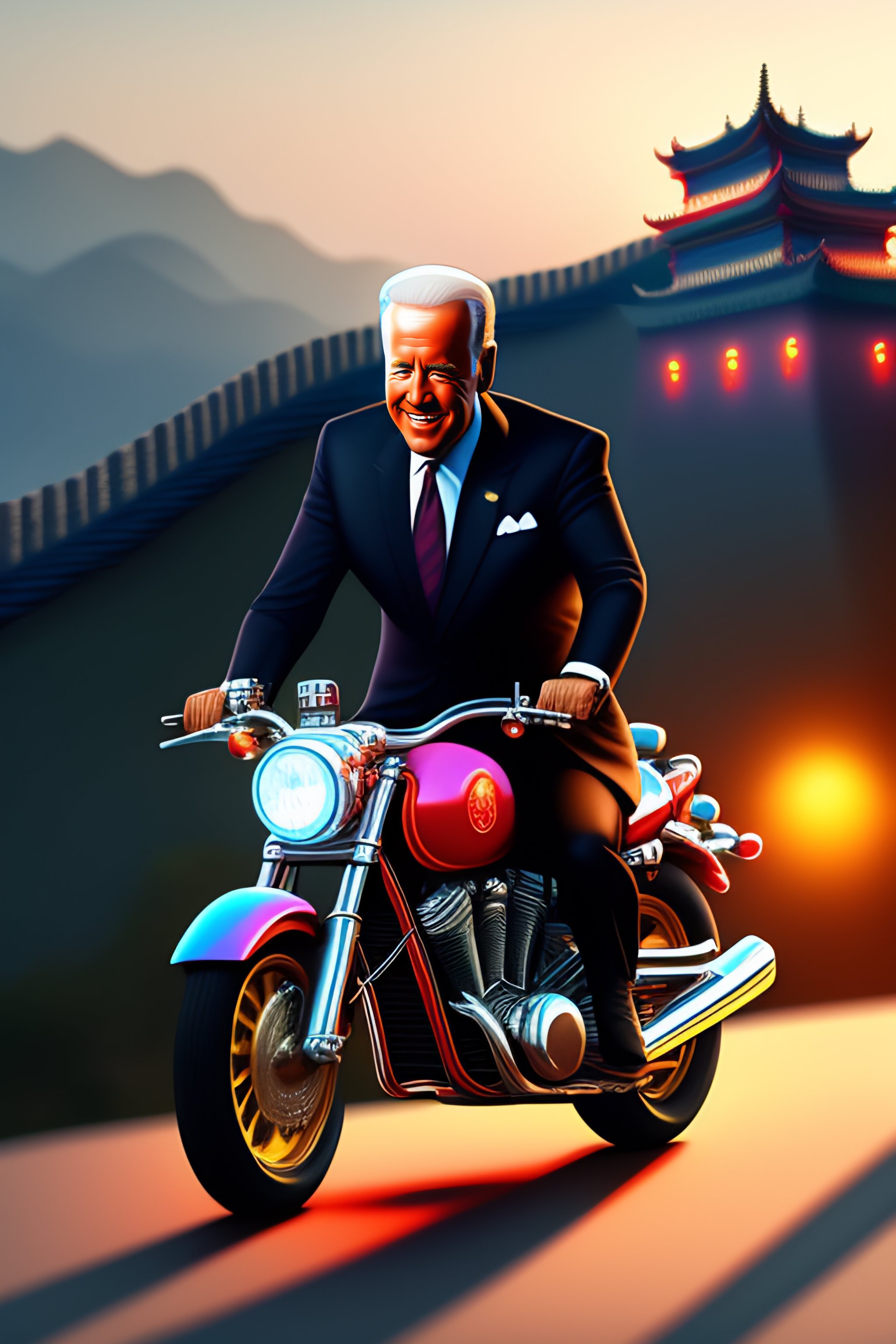 Lexica - An action scene of joe biden riding a children's toy ...