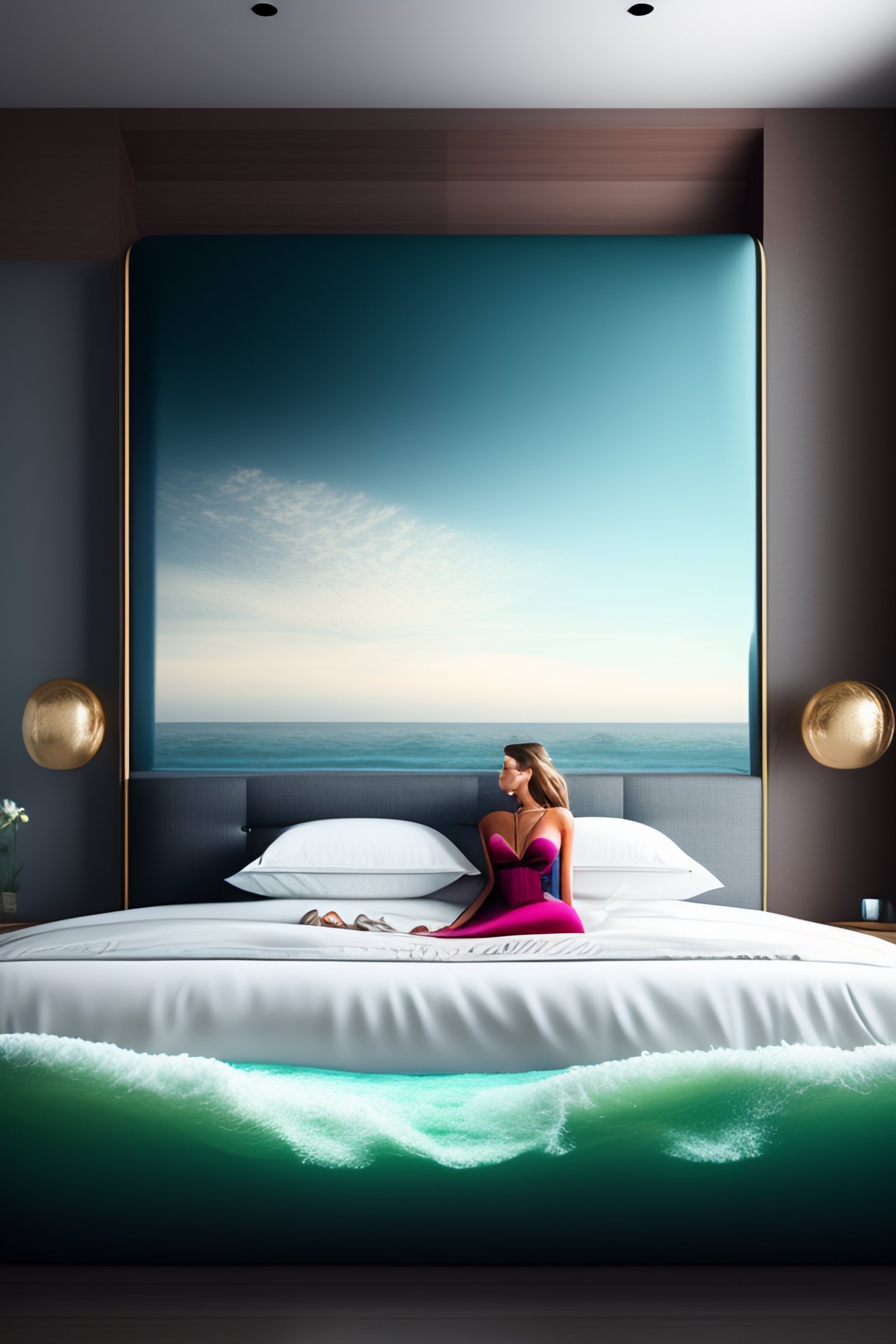 Lexica - SUPERMODEL ON BED FLOATING IN OCEAN