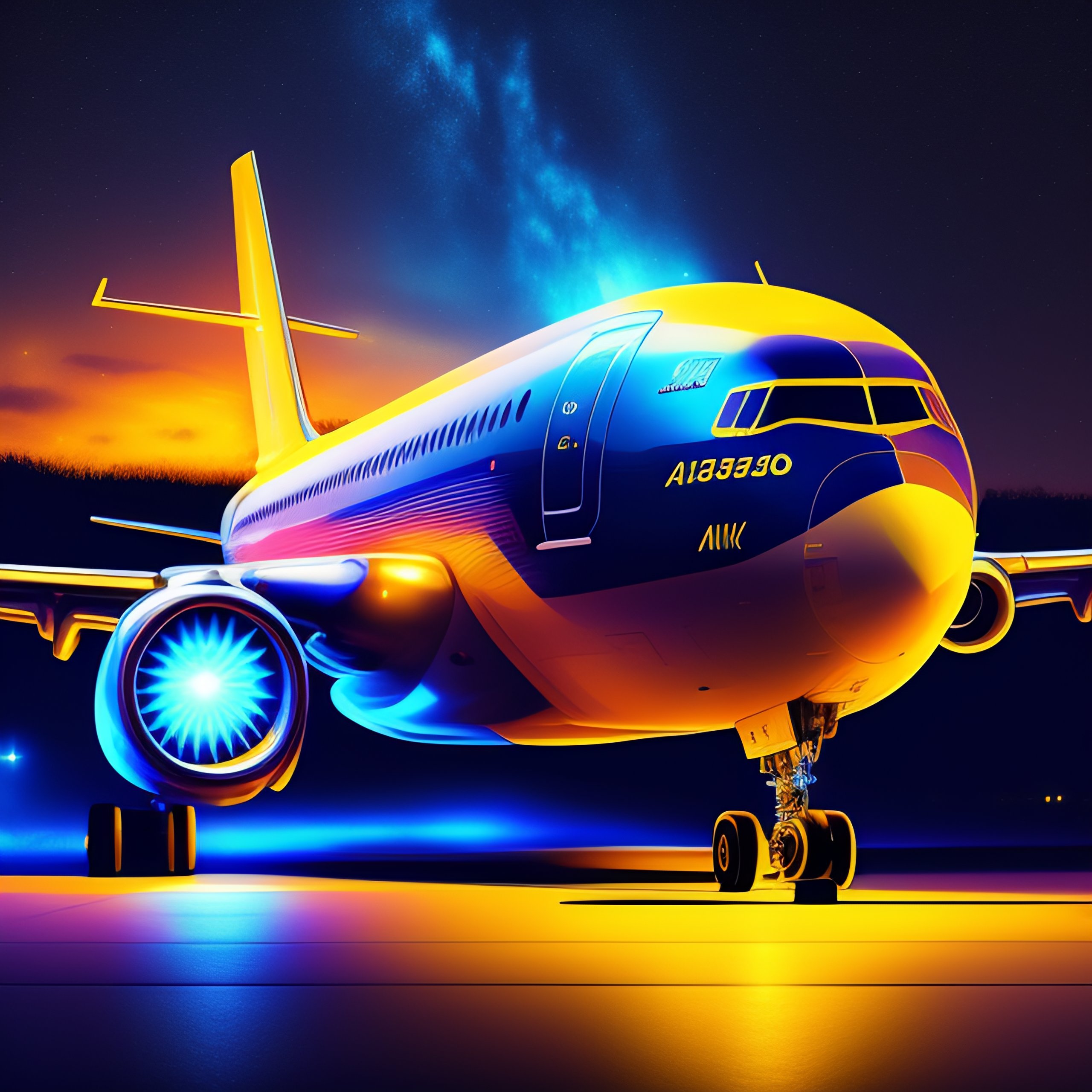 Lexica - Illustration of an Airbus A321 at night neon lights 8k moon ...