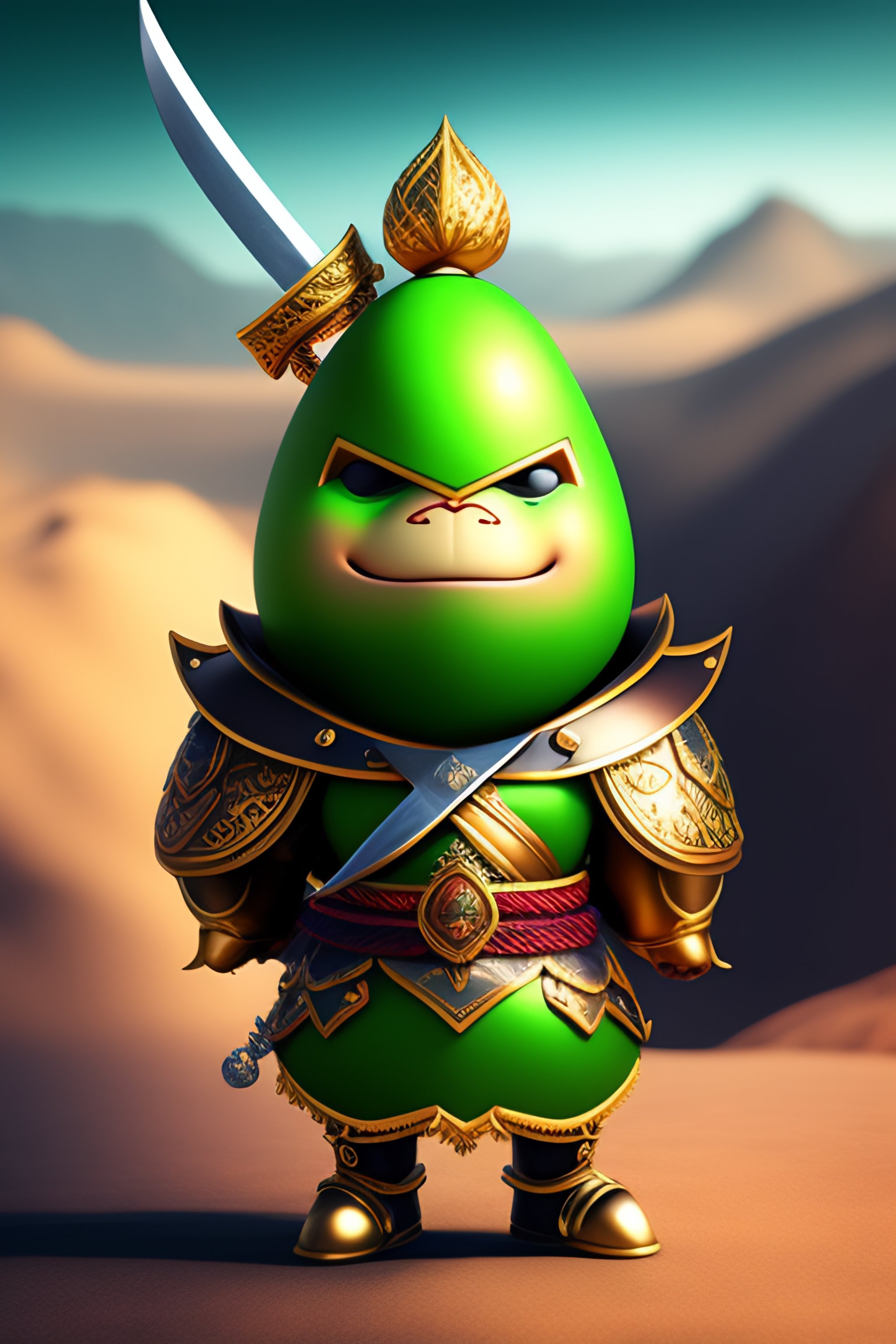Lexica - Avocado the warrior with a sword and a shield