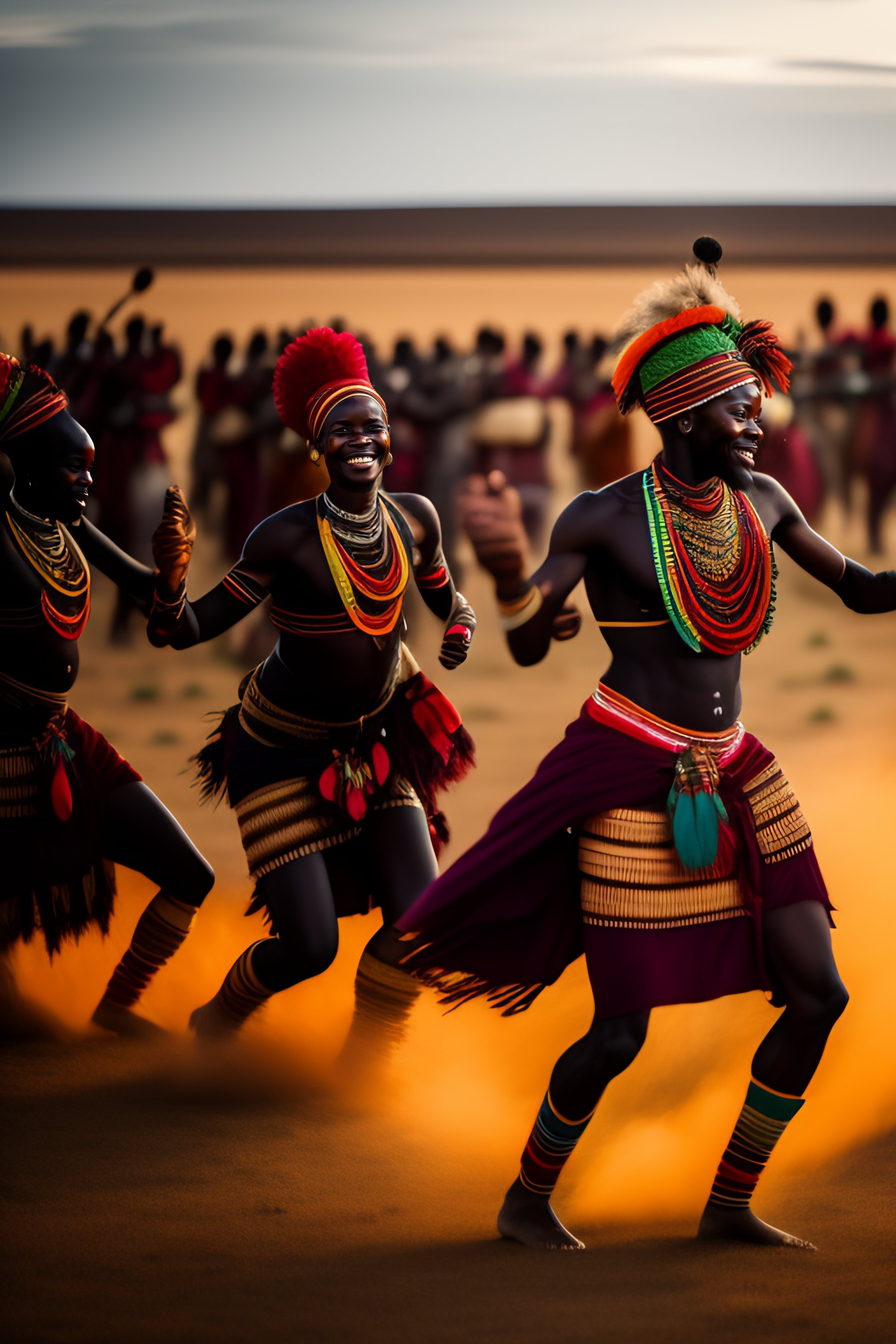 Lexica - An African tribe dancing in the Serengeti, smiling, filled ...