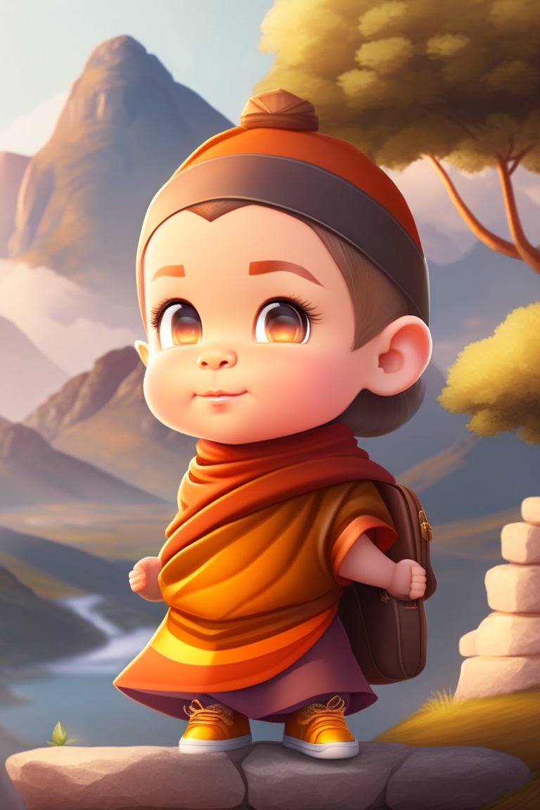 Lexica - Little monk, cartoon animation, front photo, upper body, 2D ...