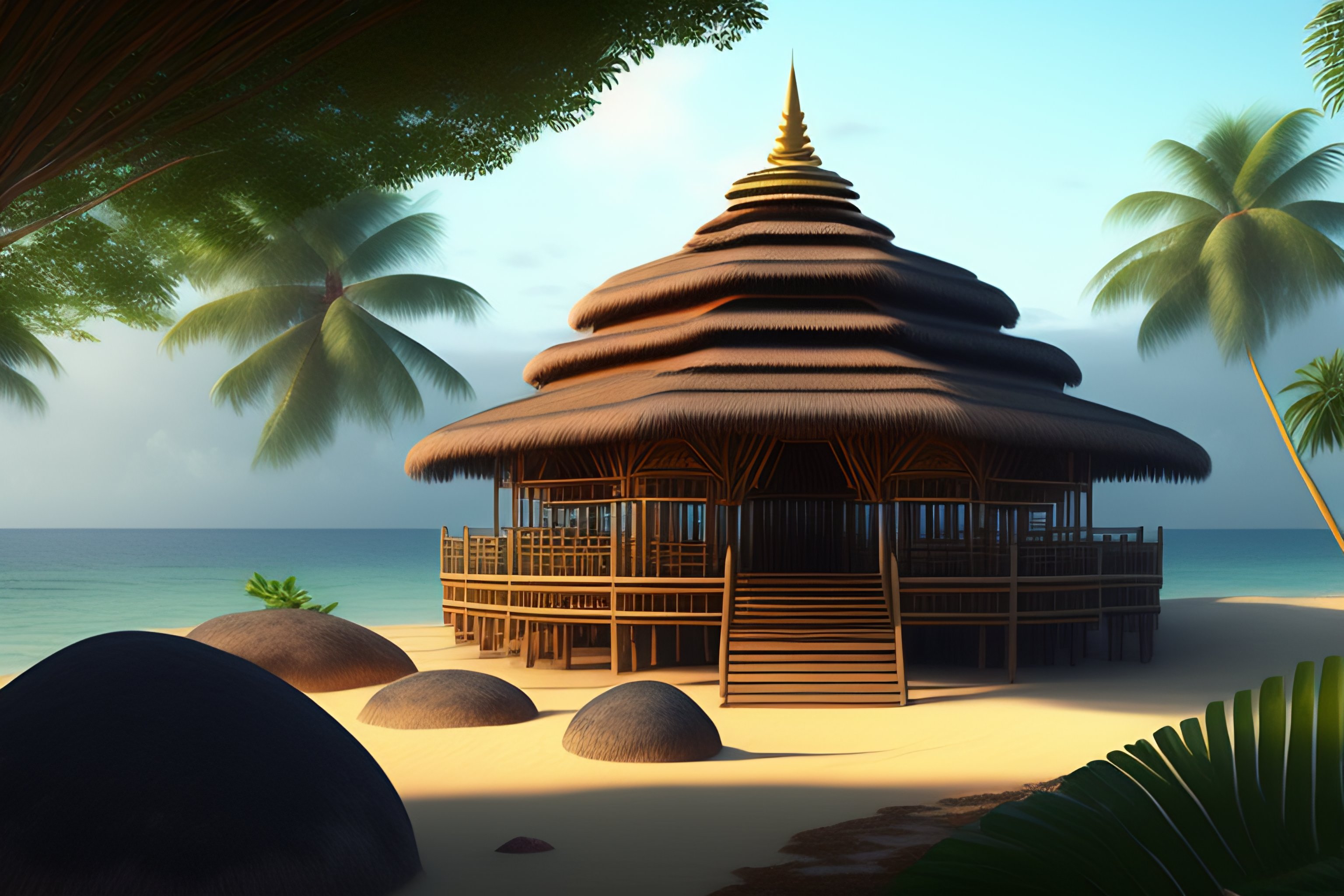 Lexica - Giant hut bamboo temple on tropical island beach yucca giant ...